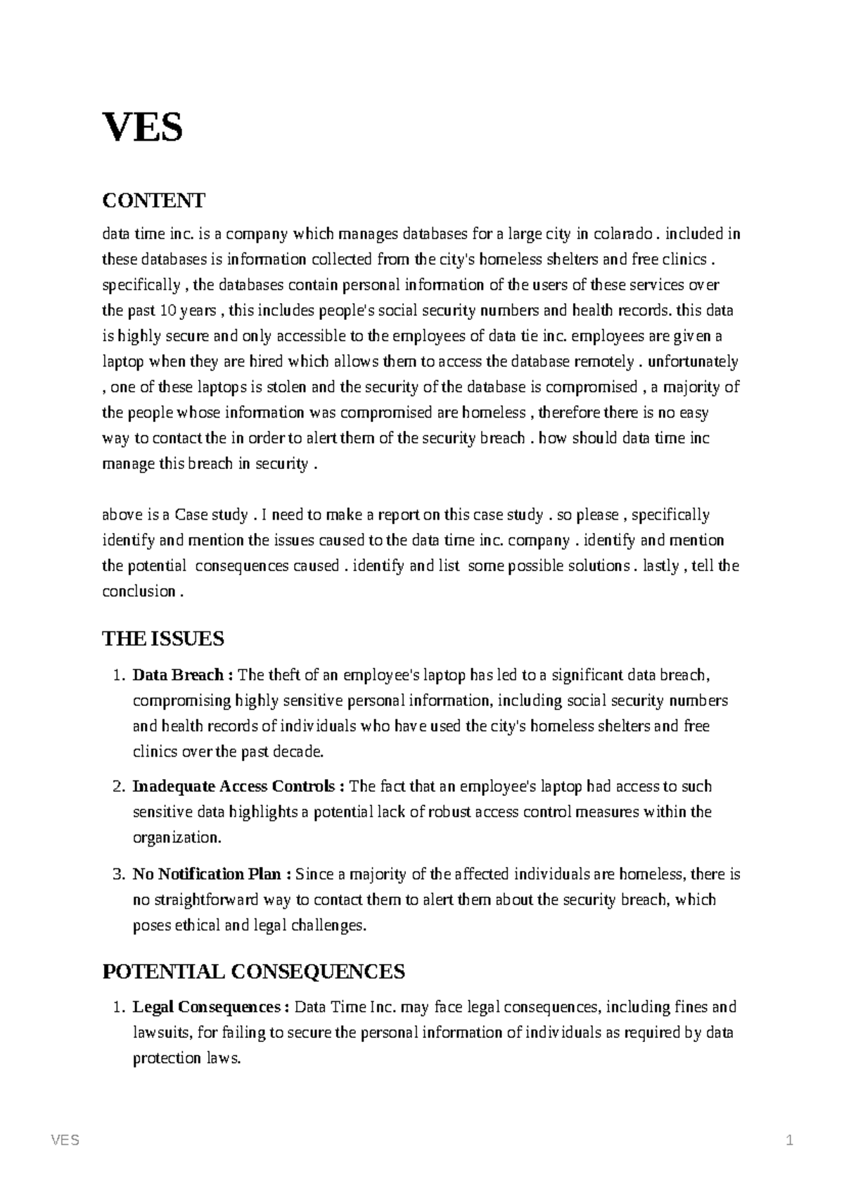 VES Case Study - VES 1 VES CONTENT data time inc. is a company which ...