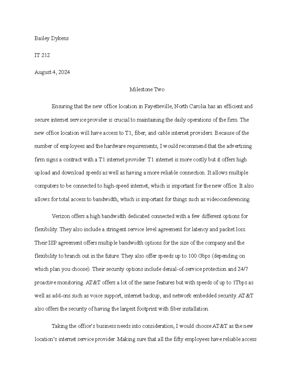 IT 212 Milestone Two Bailey Dykens - Bailey Dykens IT 212 August 4 ...