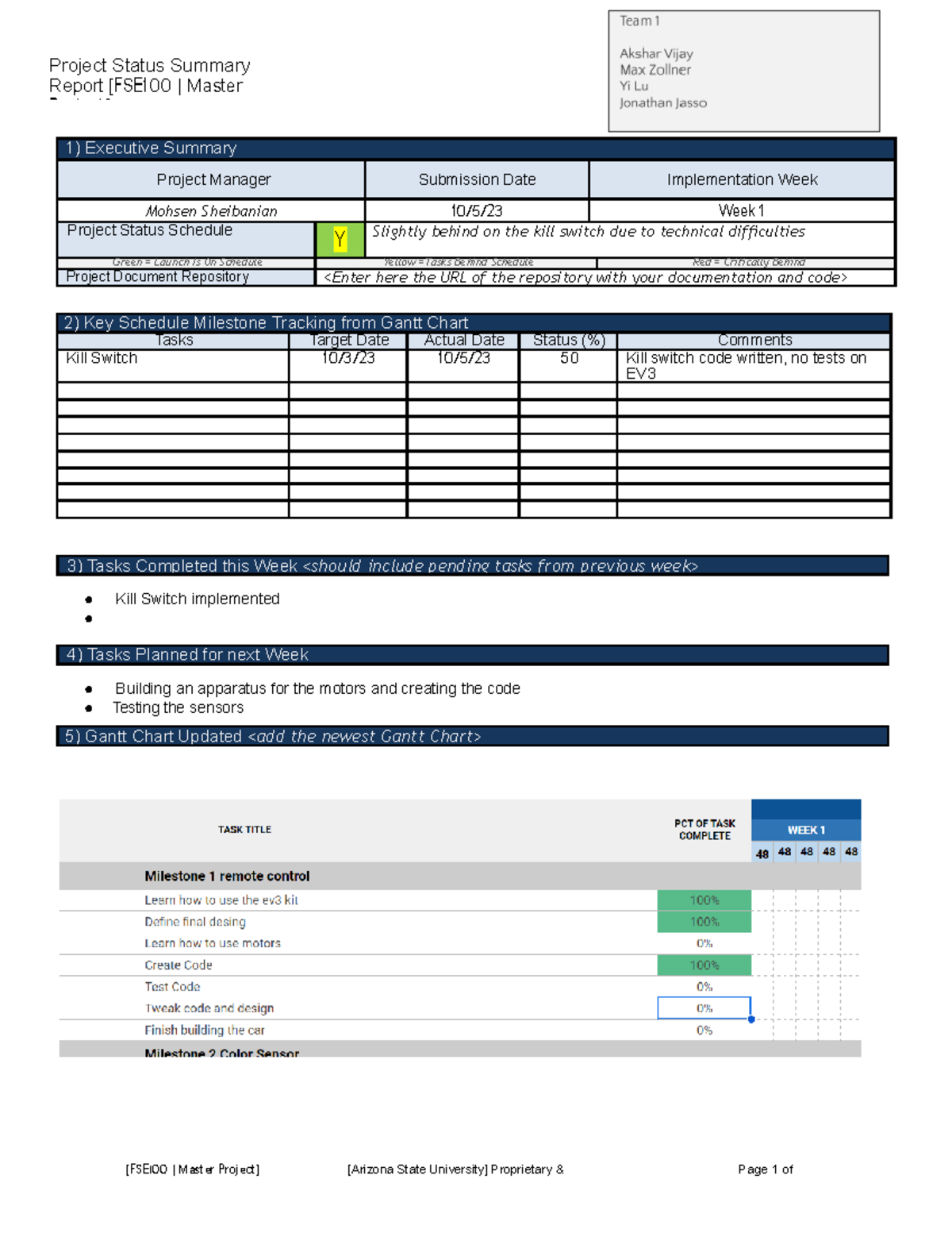Master Project Progress Report-1 - Project Status Summary Report [ FSE ...
