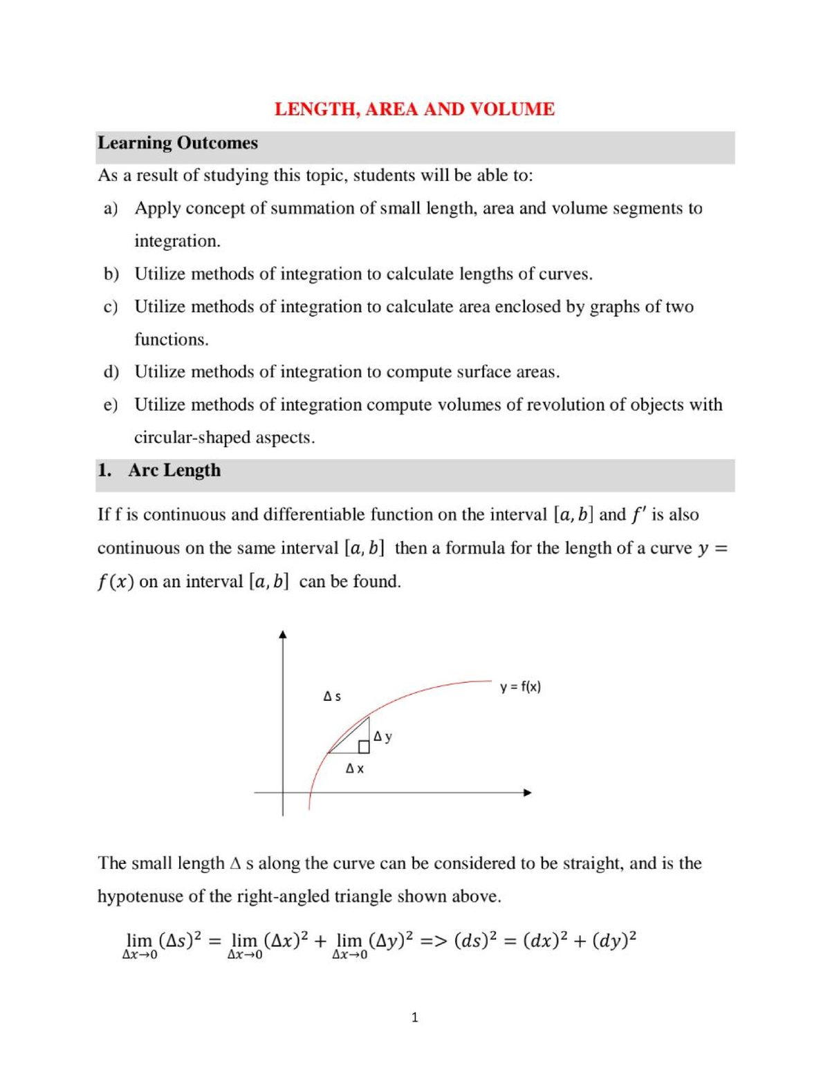 Lesson 7 Arc, Areas and Volumes-1 - LENGTH, AREA AND VOLUME Learning ...