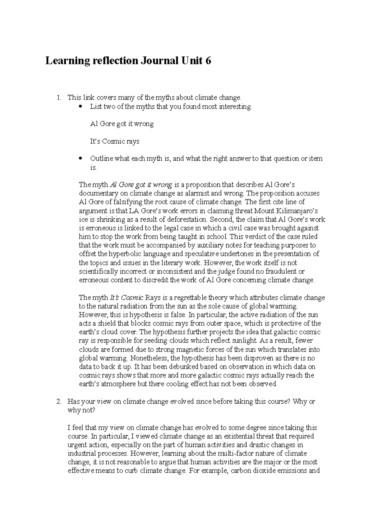 Learning reflection Journal Unit 6 - List two of the myths that you ...