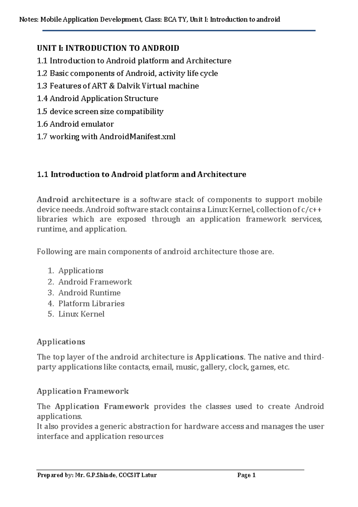 BCA TY Mobile Application Development UNIT I Introduction to Android - UNIT I: INTRODUCTION TO ...