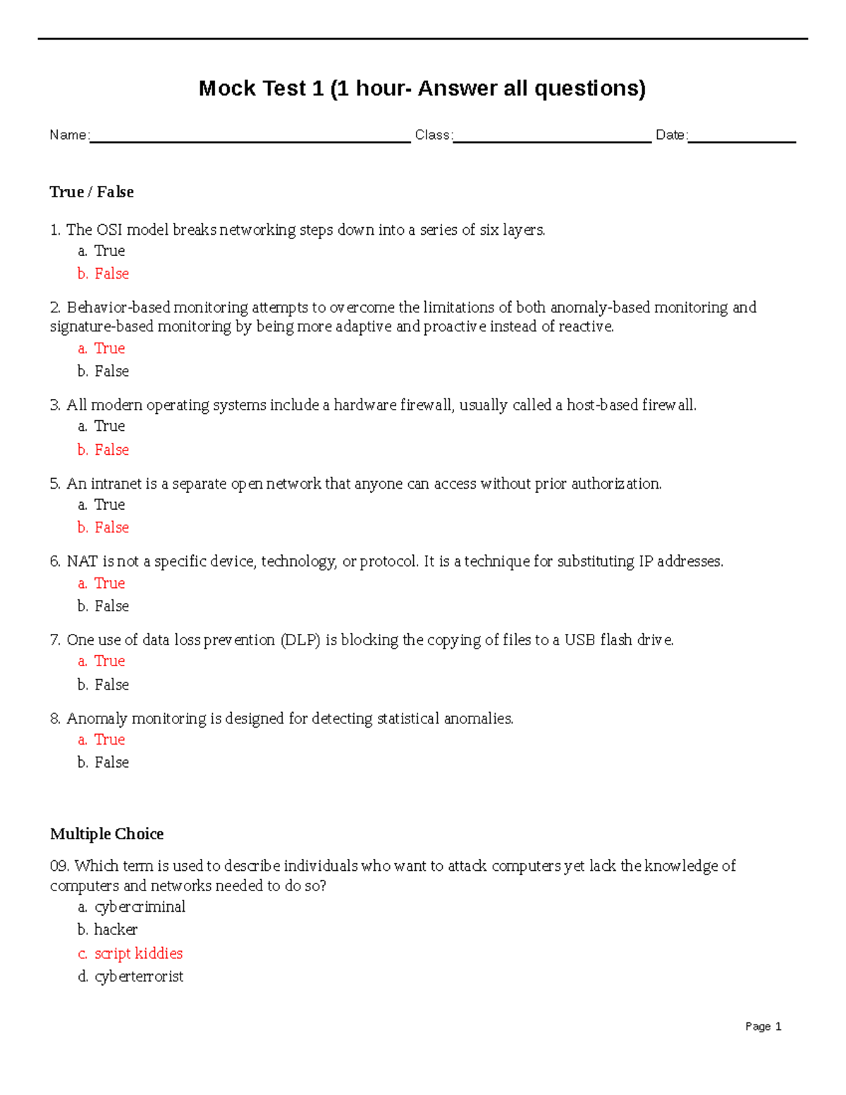 Mock Test1 Answers - Igcse GPA assessment 3 v2 - Mock Test 1 (1 hour ...