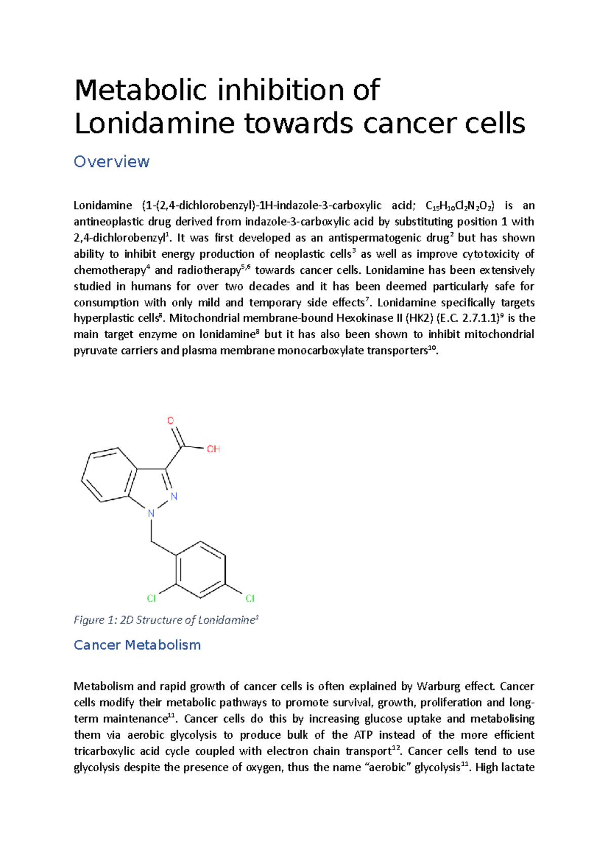 lonidamine cancer inhibitor - Metabolic inhibition of Lonidamine ...