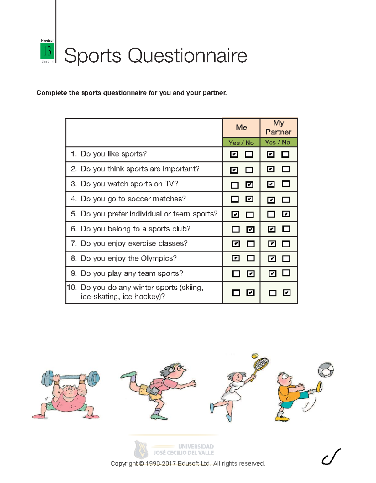 07 Basic II Handout 13 Unit 4 Sports Sports Questionnaire - Handout U n ...
