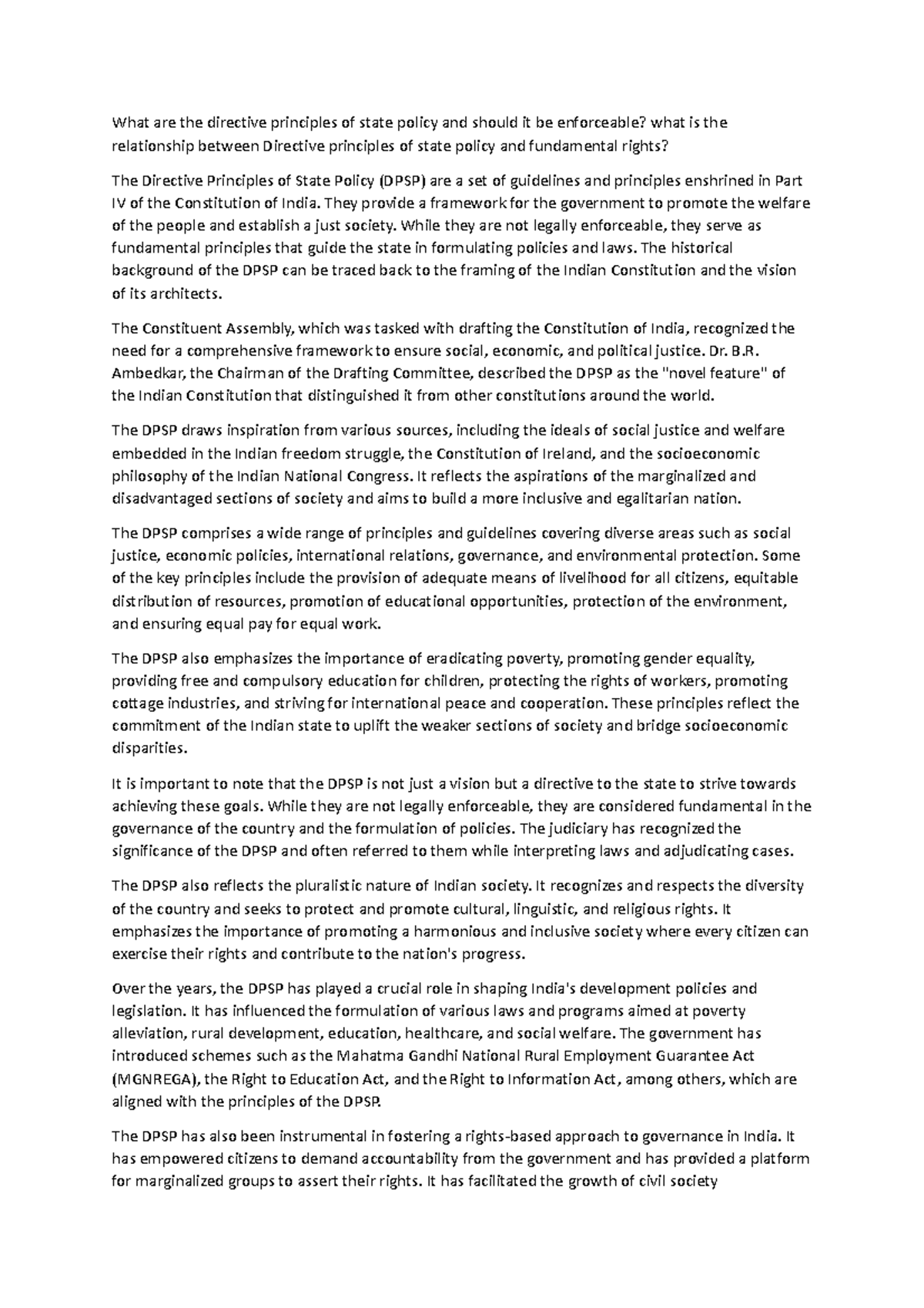 The Directive Principles of State Policy - They provide a framework for ...