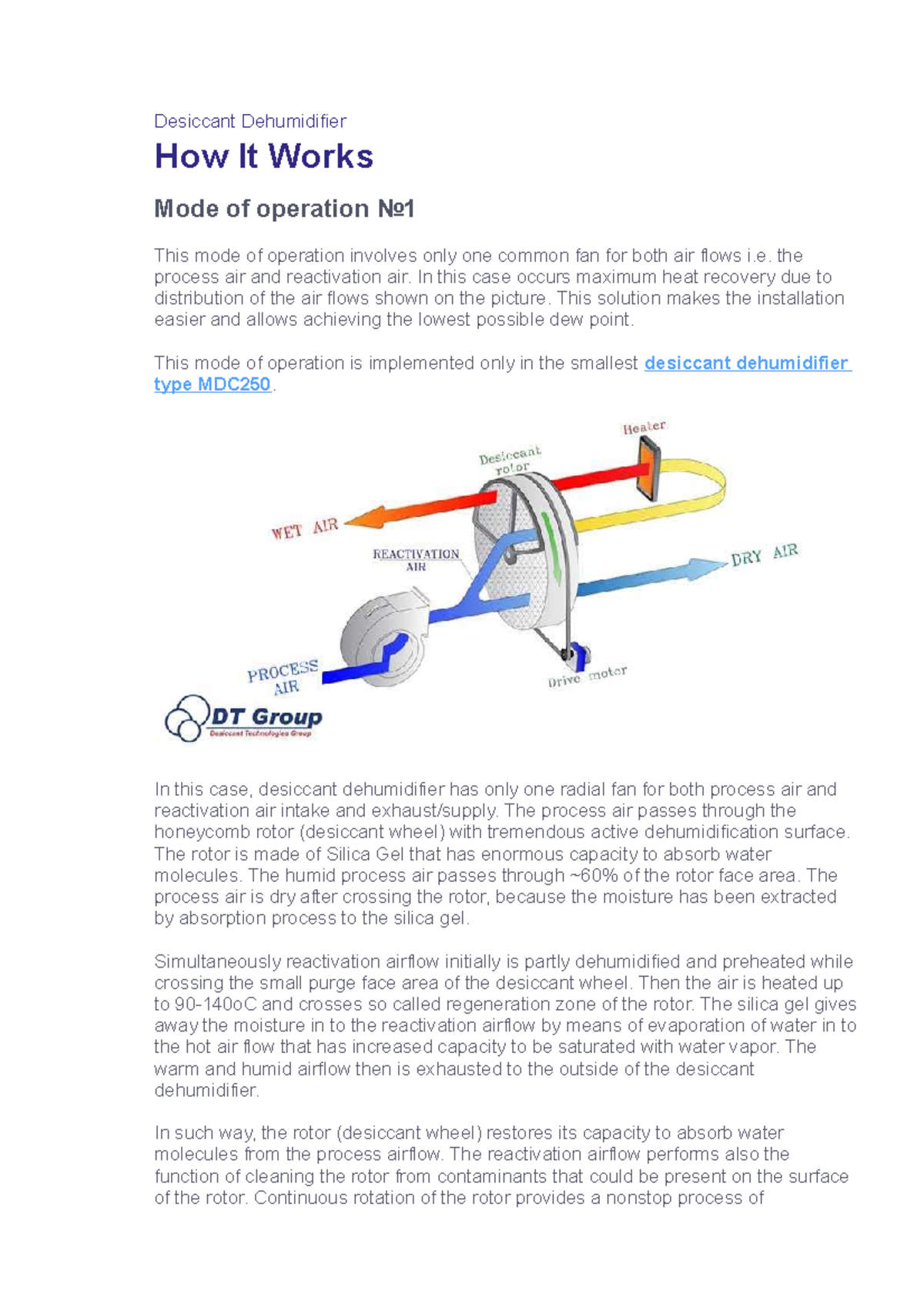 Desiccant Dehumidifier - the process air and reactivation air. In this ...