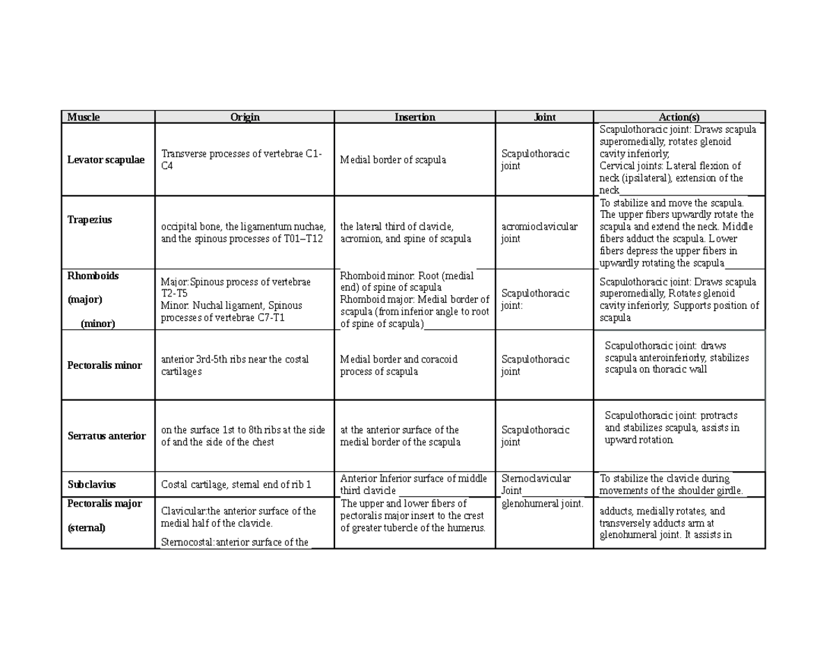 HES301Muscle Function Review Sheet - Levator scapulae Transverse ...