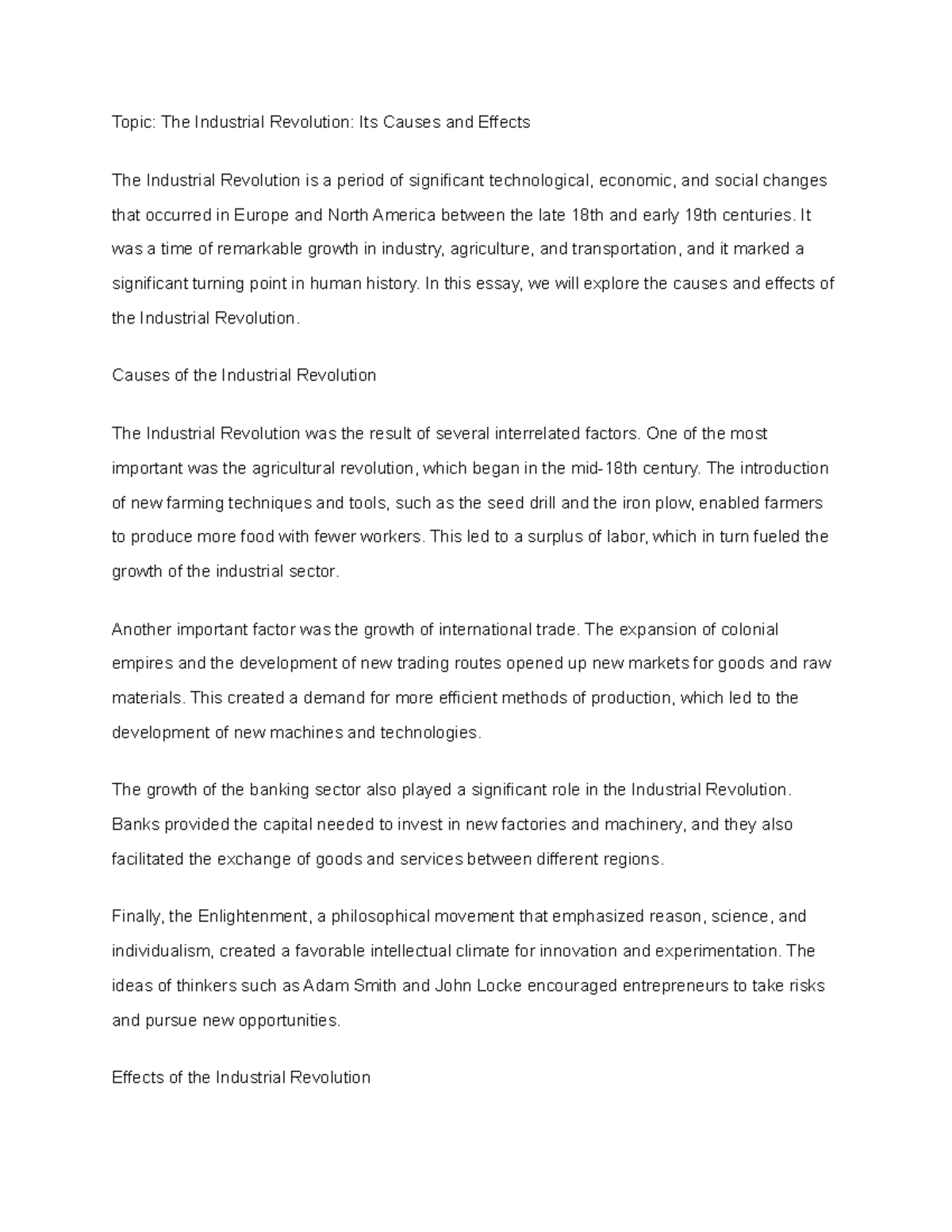 Topic The Industrial Revolution Its Causes and Effects - It was a time ...