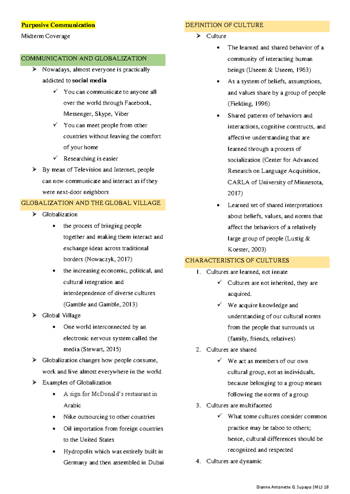 PUR-COMM- Reviewer - Purposive Communication Midterm Coverage COMMUNICATION AND GLOBALIZATION ...