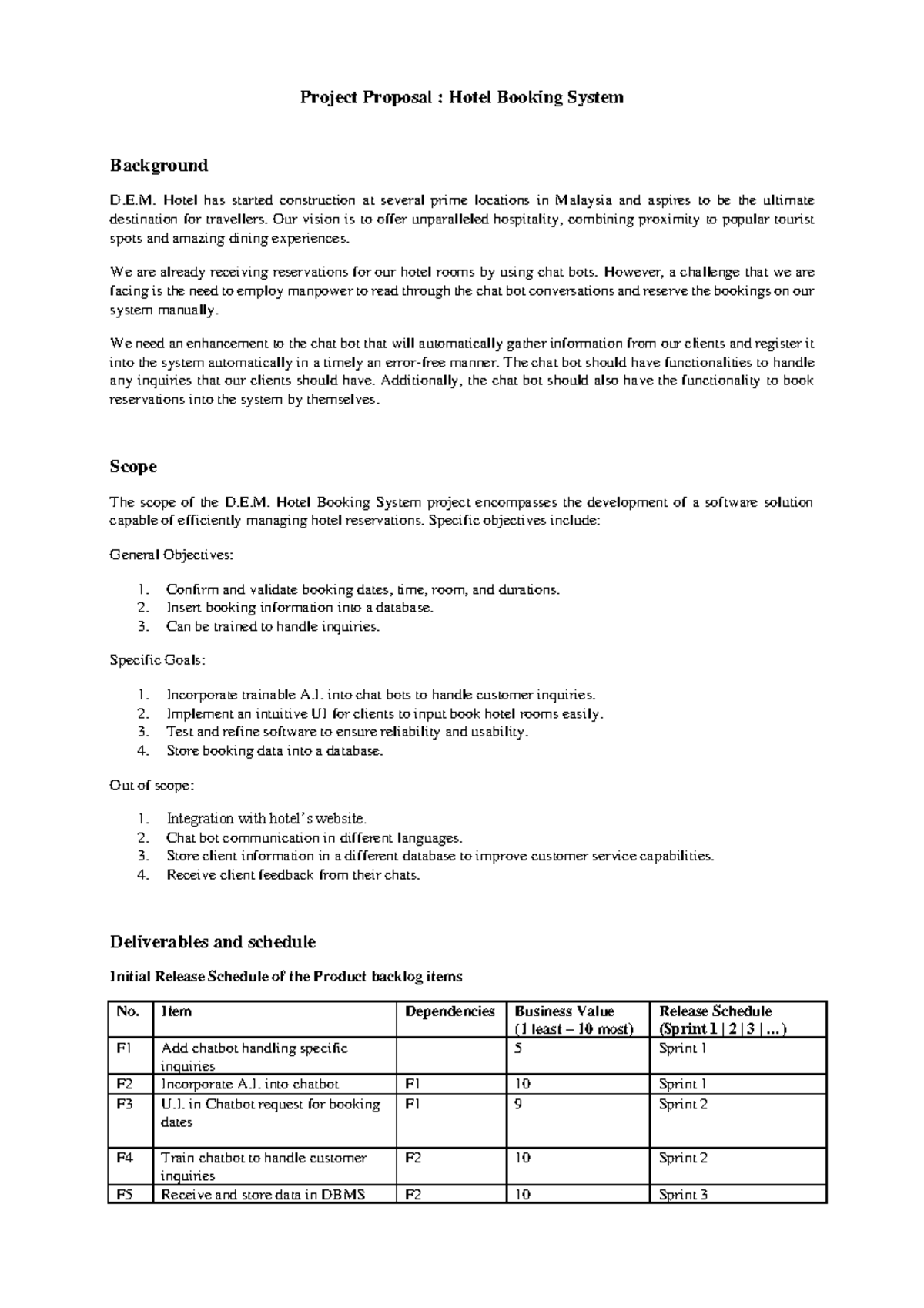 SWE2000 1 01P Khor Yao Wen - Project Proposal : Hotel Booking System ...