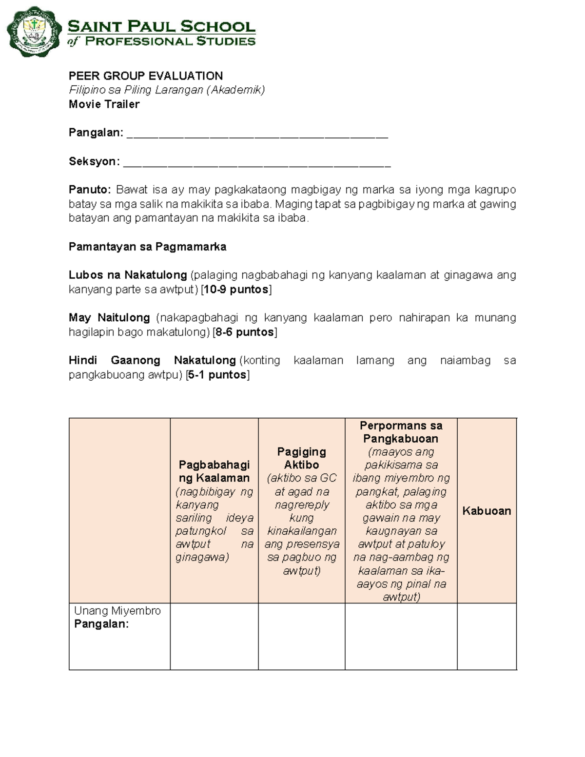 File - asdsadsad - PEER GROUP EVALUATION Filipino sa Piling Larangan ...