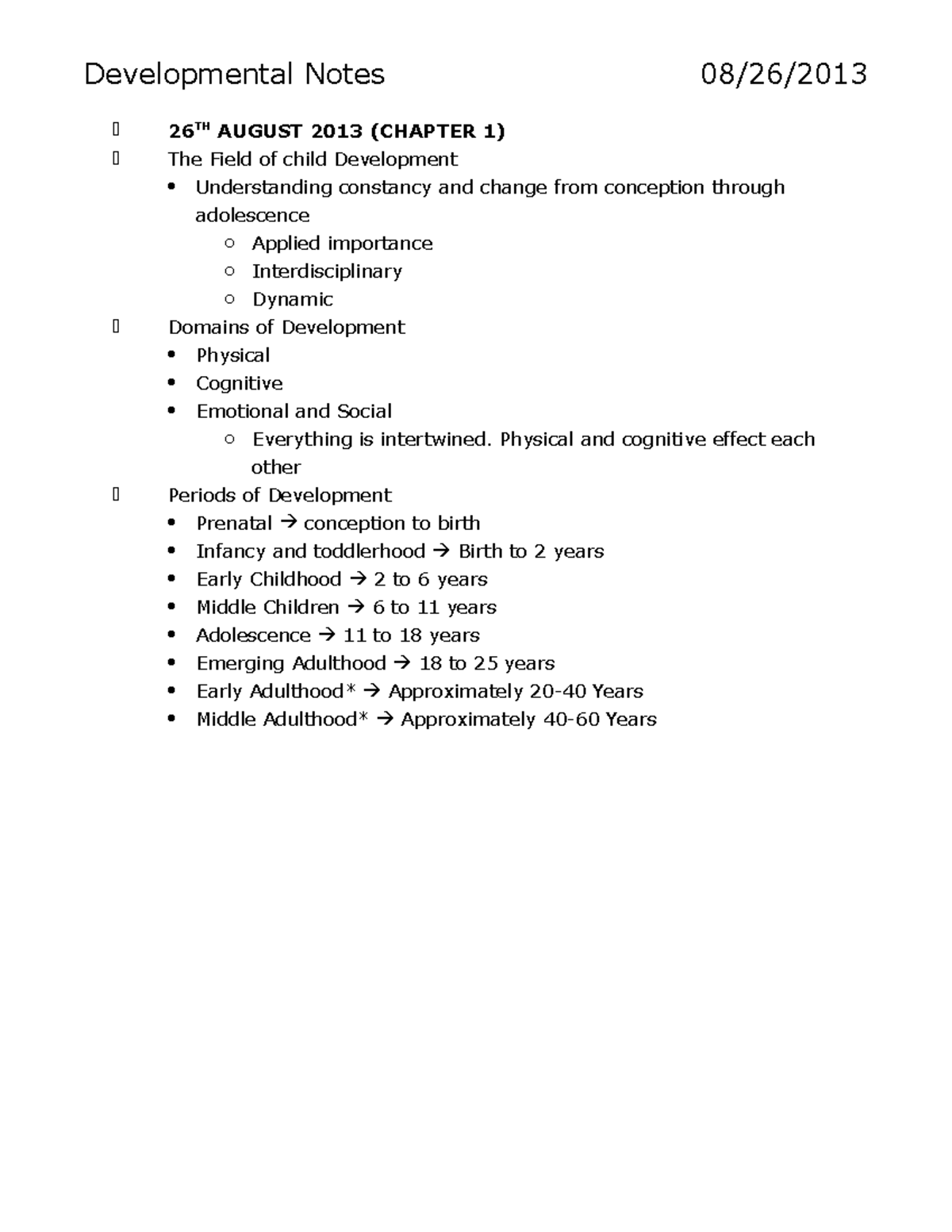 Developmental Psych Class Notes - Developmental Notes 08/26/2013 26TH ...