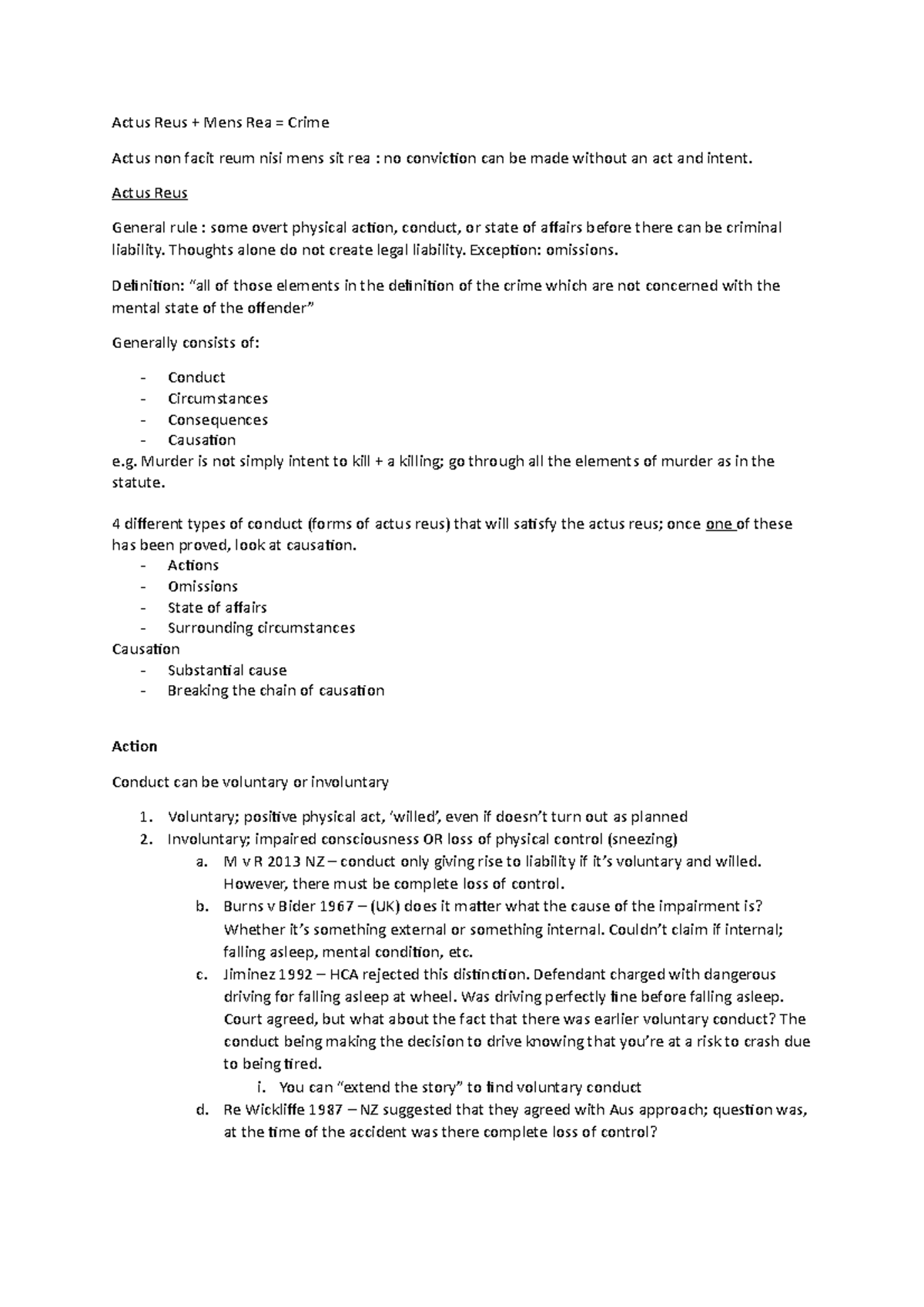 1.3 actus reus; 4 types of conduct - Actus Reus + Mens Rea = Crime ...