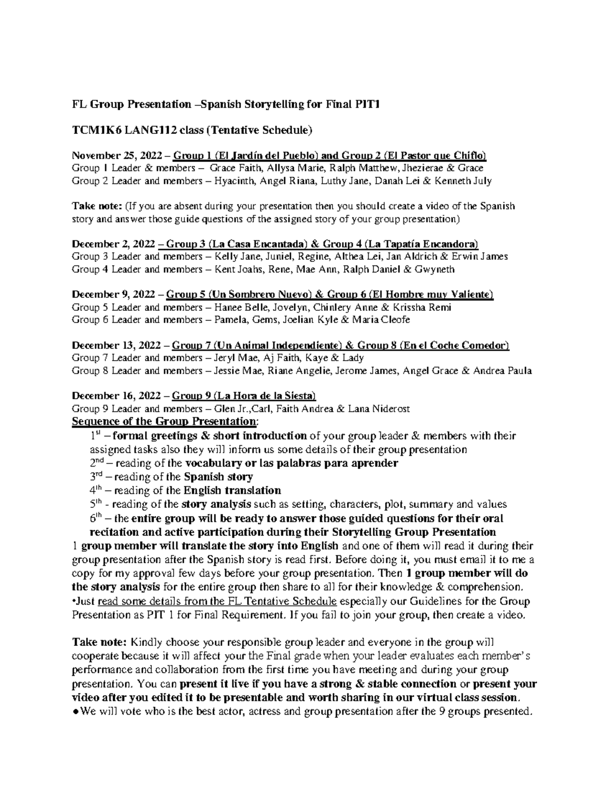 fl Presentation 1st sem Spanish Storytelling - FL Group Presentation ...