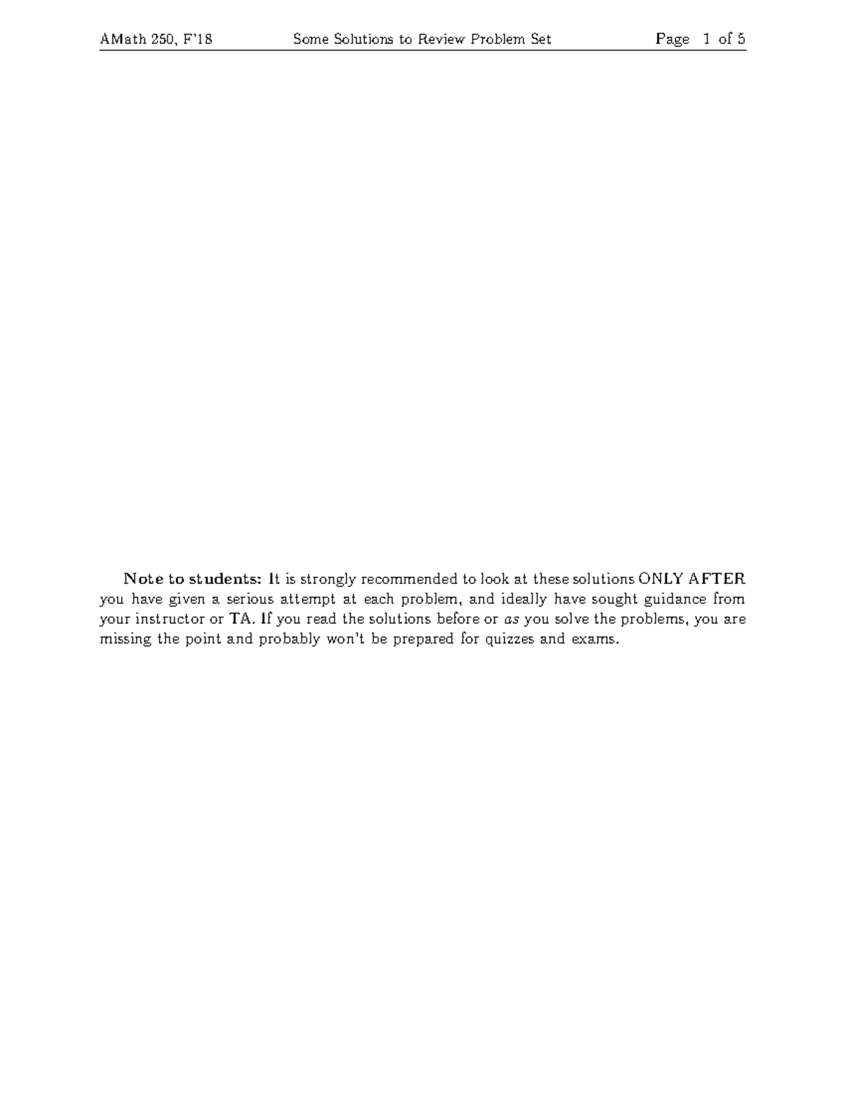 RPS Solutions - AMath 250, Some Solutions to Review Problem Set Page 1 ...