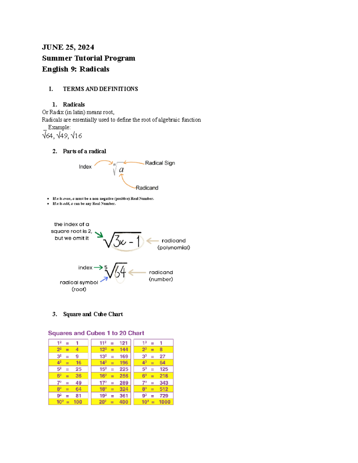 [WEEK 2] - Radicals - aaaaaaaaa - JUNE 25, 2024 Summer Tutorial Program ...