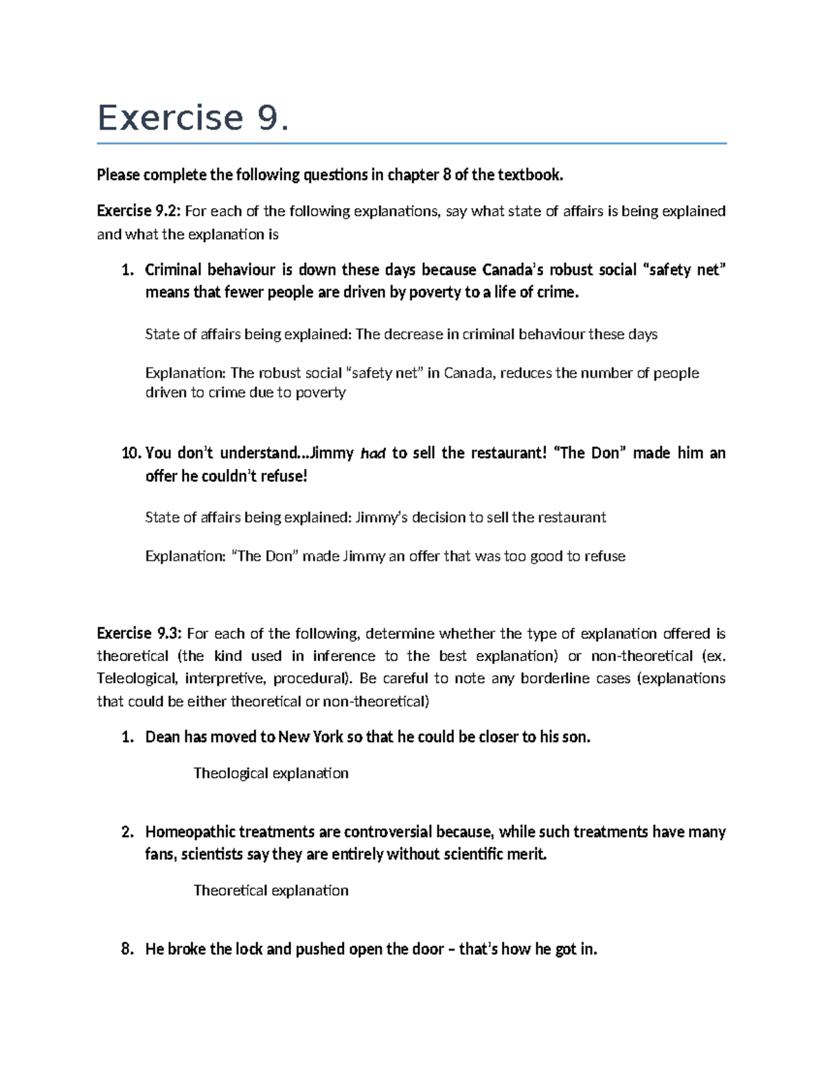 Exercise 9 IBE - Exercise 9. Please complete the following questions in ...