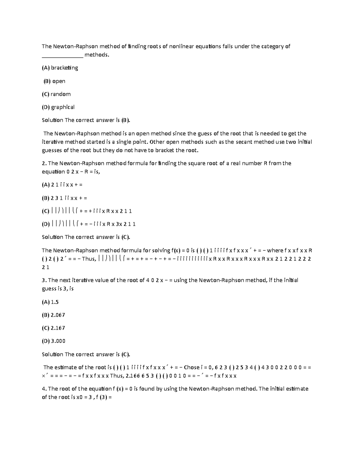 Numerical MCQ's - n bn mmn jbk j nm - The Newton-Raphson method of ...