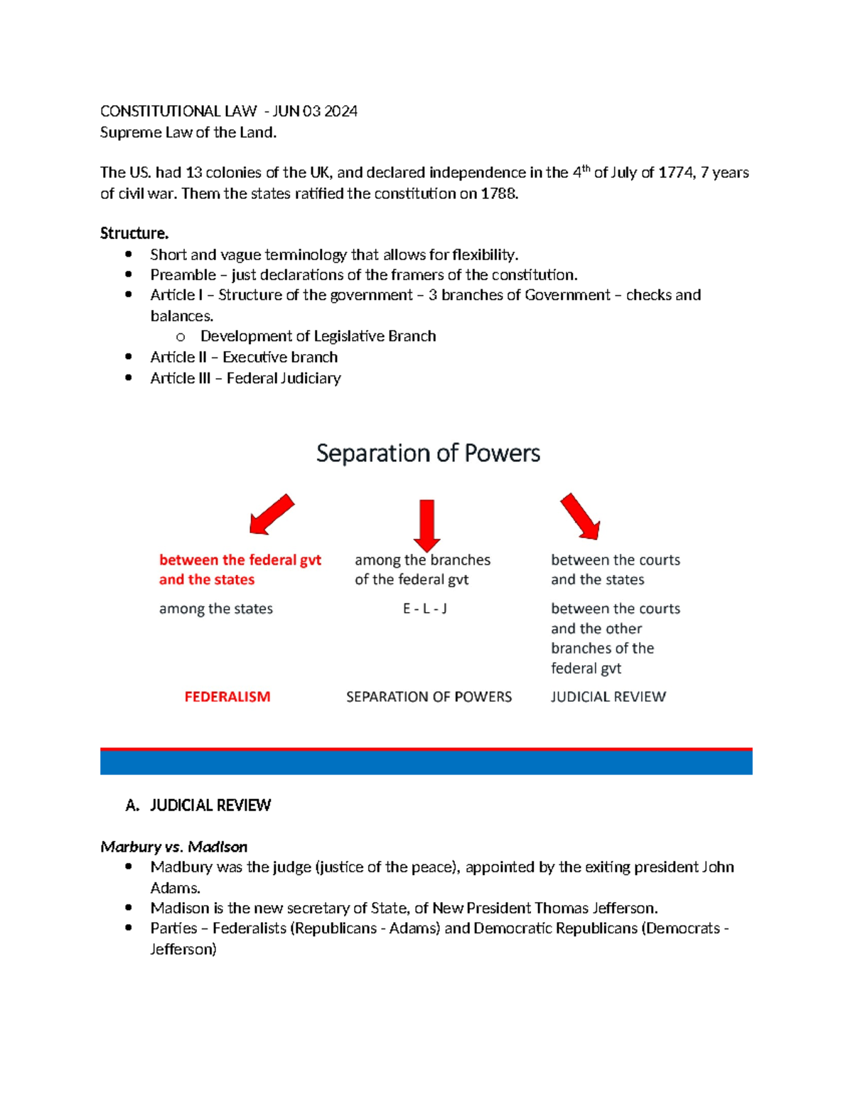Constitutional LAW Outline - CONSTITUTIONAL LAW - JUN 03 2024 Supreme ...