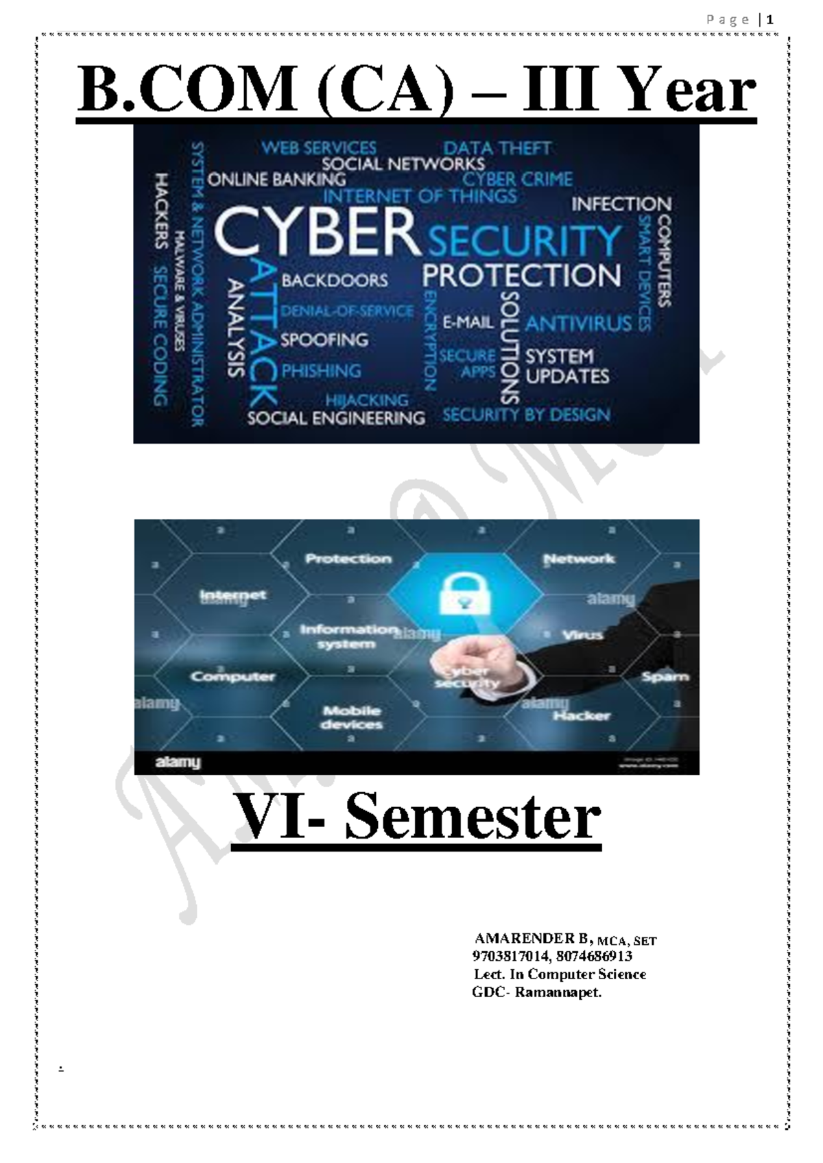 Cyber Security record - B (CA) – III Year VI- Semester AMARENDER B, MCA ...