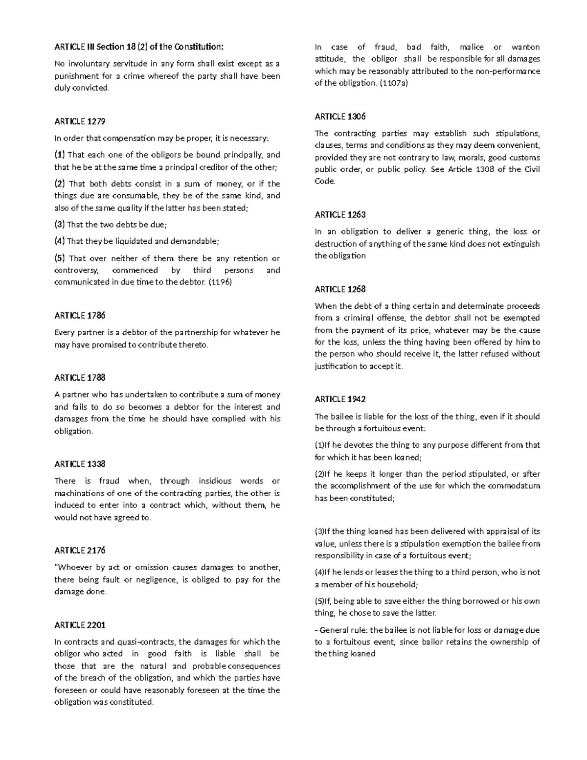 Obligations and Contracts - ARTICLE III Section 18 (2) of the ...