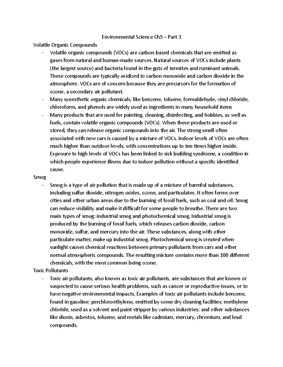 Env Science Ch5 part 3 - Environmental Science Ch5 – Part 3 Volatile ...