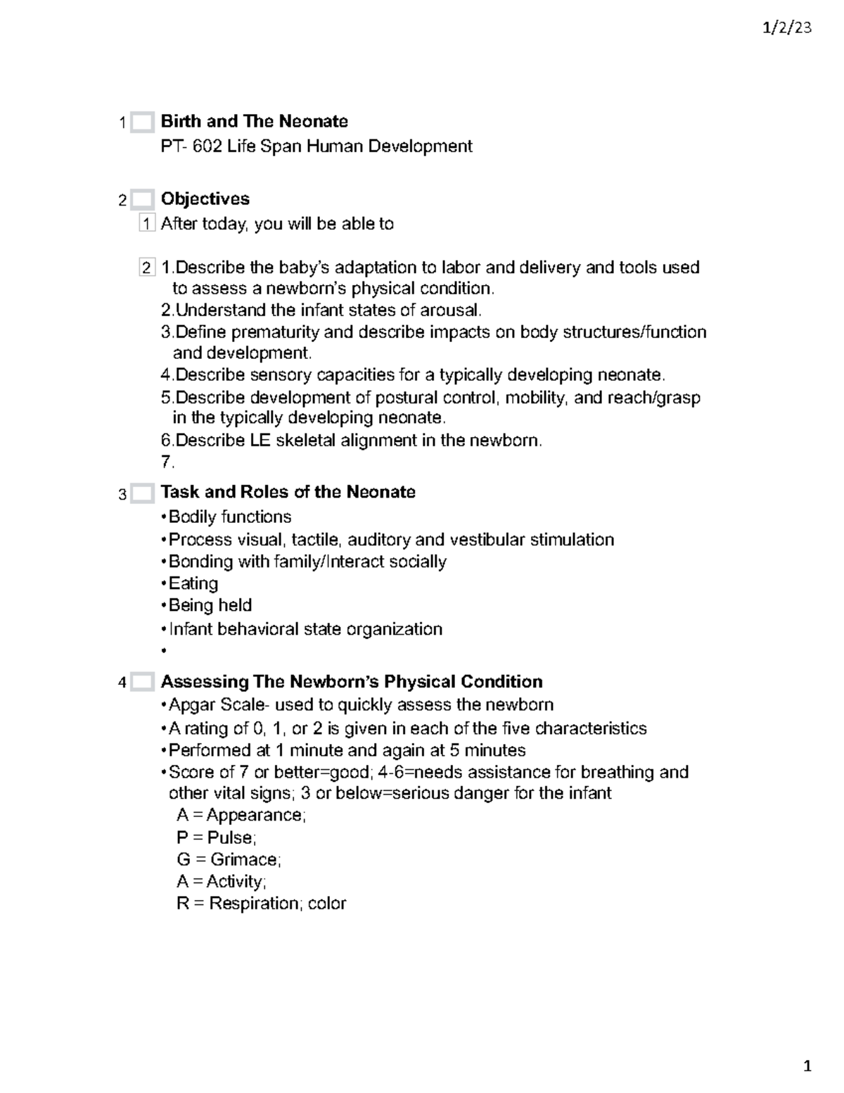 Birth and the Neonate - 1/2/ 1 Birth and The Neonate PT- 602 Life Span ...