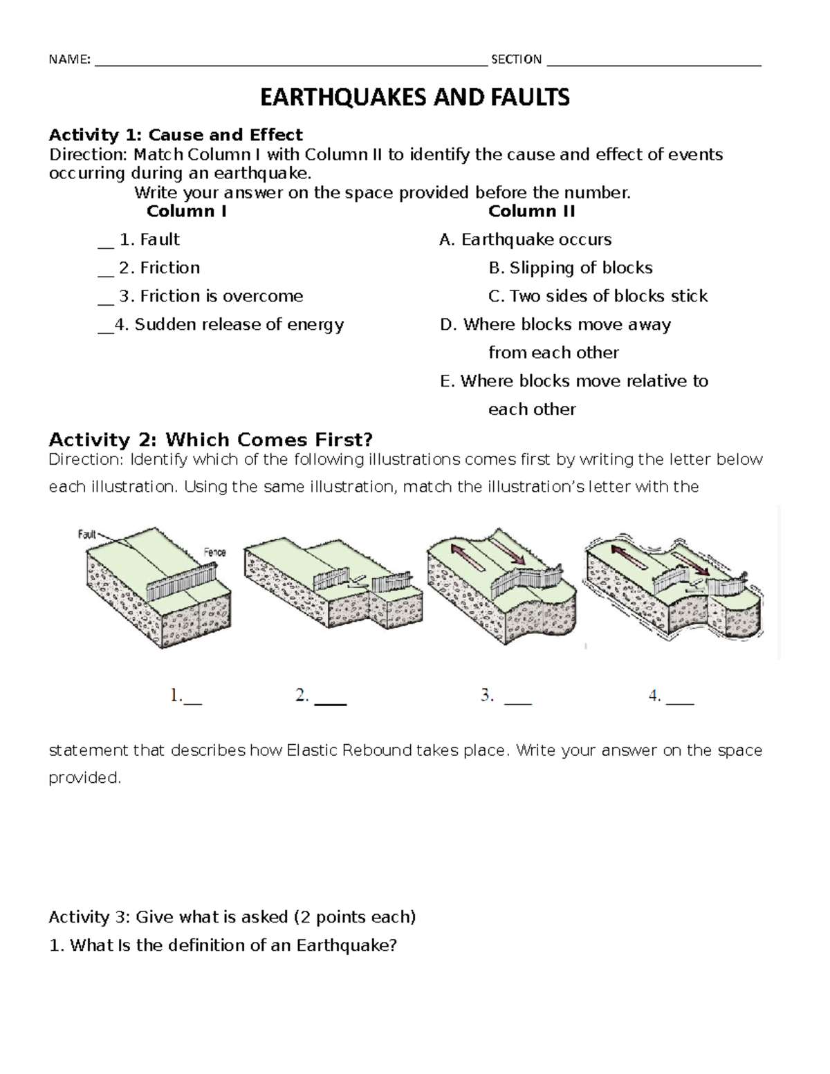 Earthquake activity - Summary Secondary Education - NAME: - Studocu