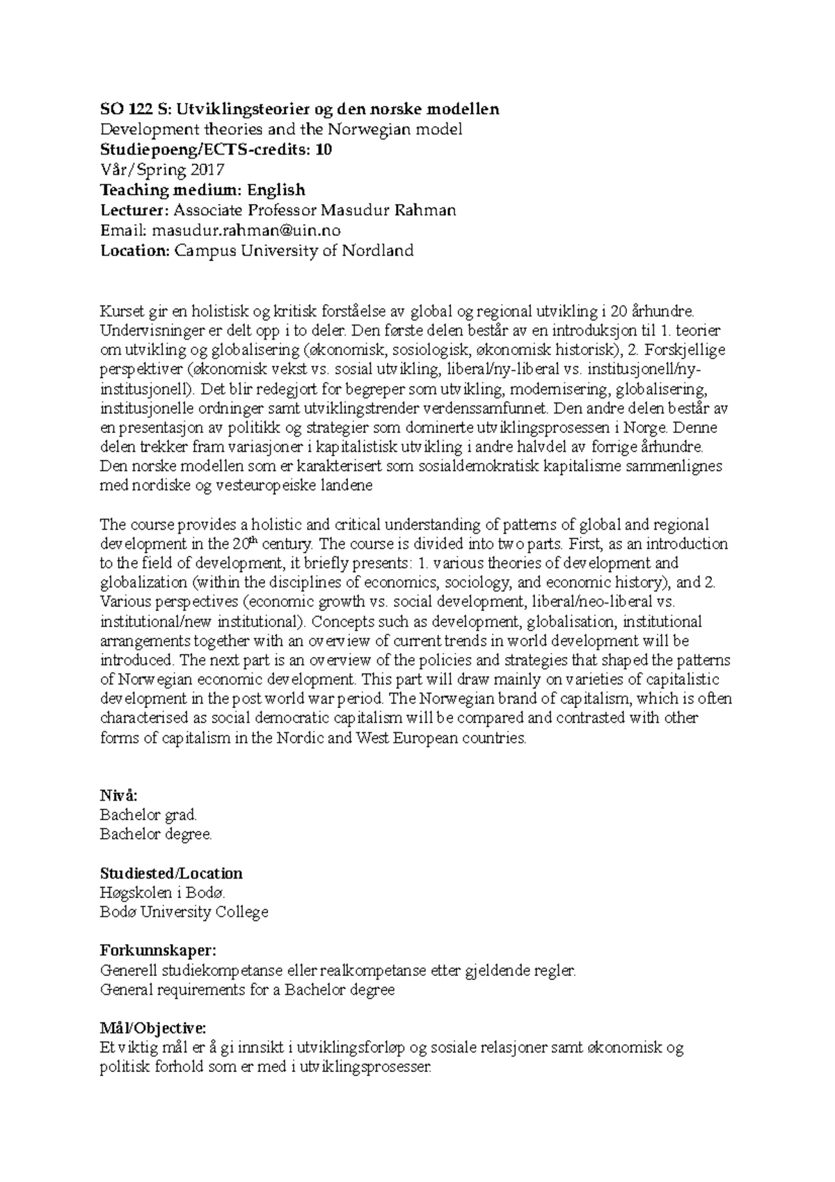 SO122 Development theory and Norwegian Model 2016 - SO 122 S ...