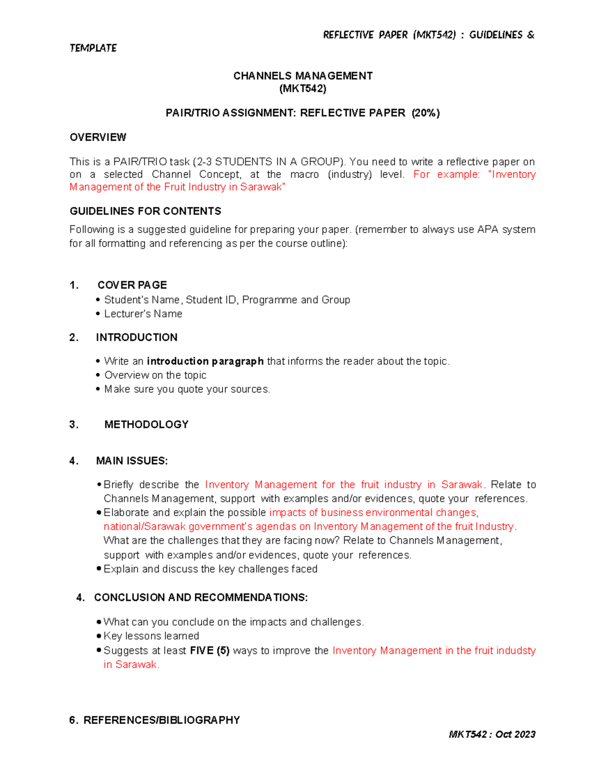 0 Reflective Paper Guidelines (20%) - TEMPLATE CHANNELS MANAGEMENT (MKT542) PAIR/TRIO ASSIGNMENT ...