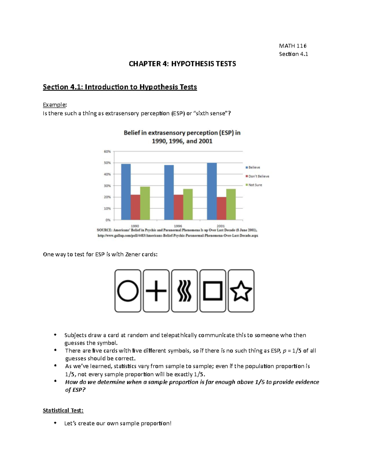 Hypothesis Tests: 4.1 Notes - MATH 116 Secon 4. CHAPTER 4: HYPOTHESIS ...