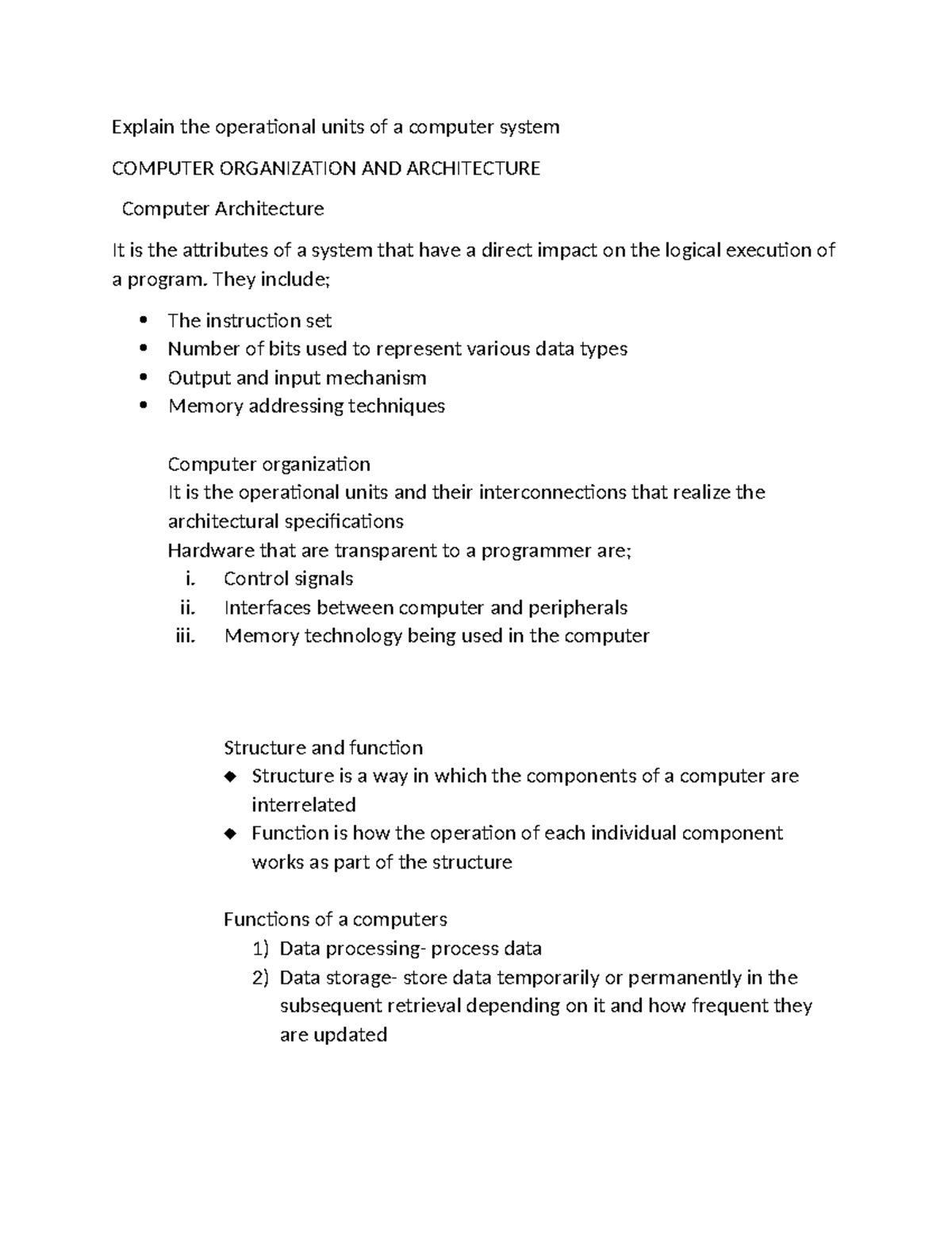 COMPUTER SCIENCE - Explain the operational units of a computer system ...