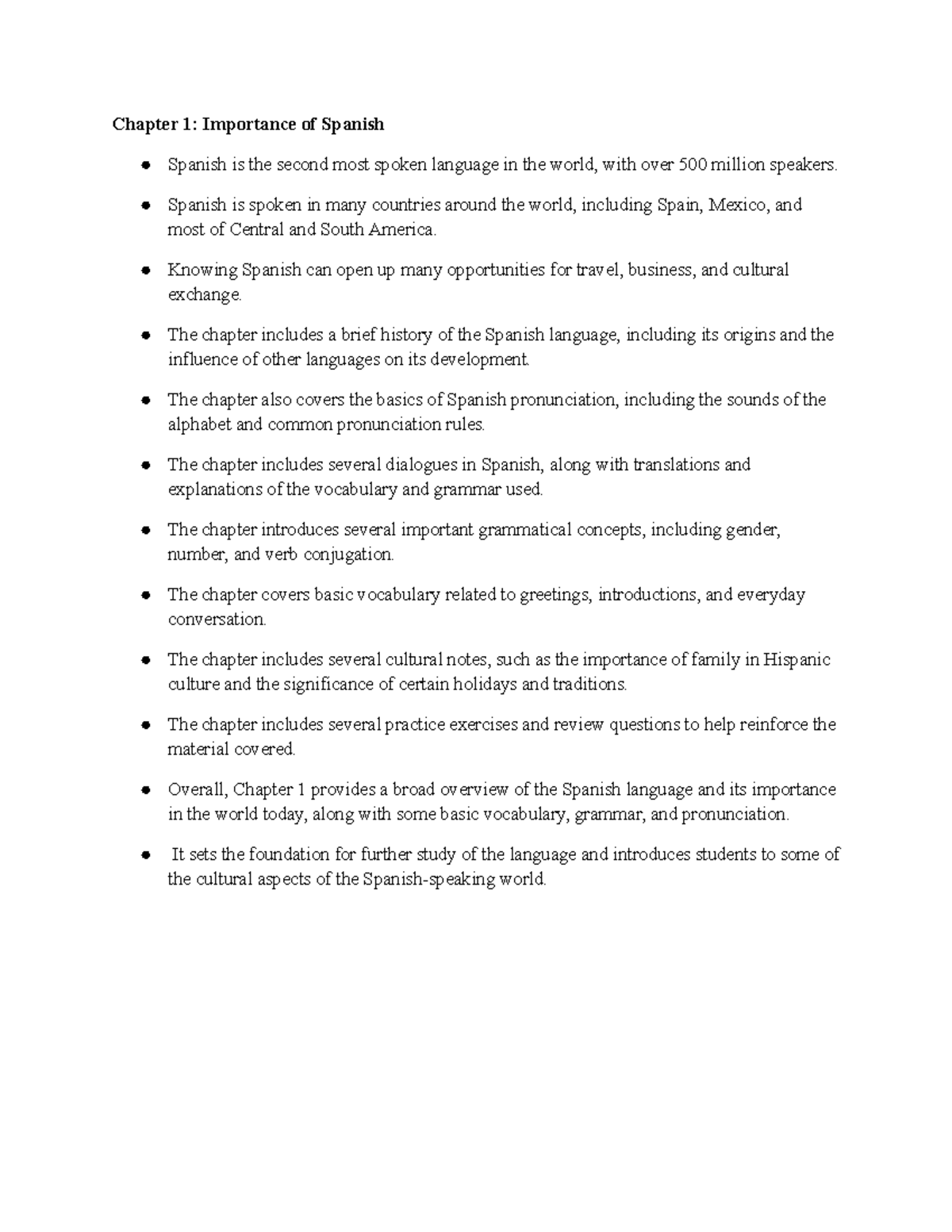 SPAN 130 Chapter 1 - Chapter 1: Importance of Spanish Spanish is the ...