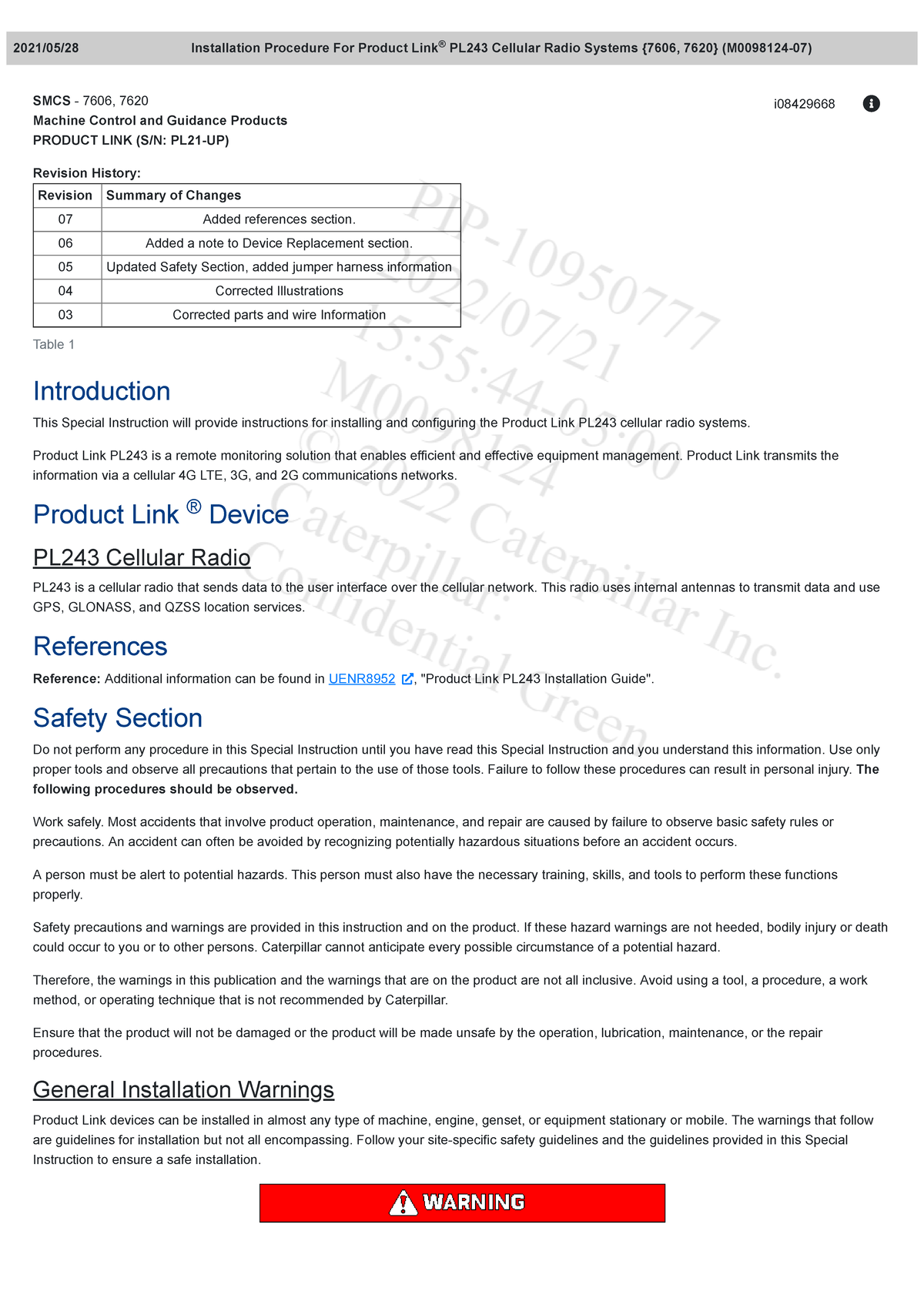 Installation Procedure For Product Link® PL243 Cellular Radio Systems ...