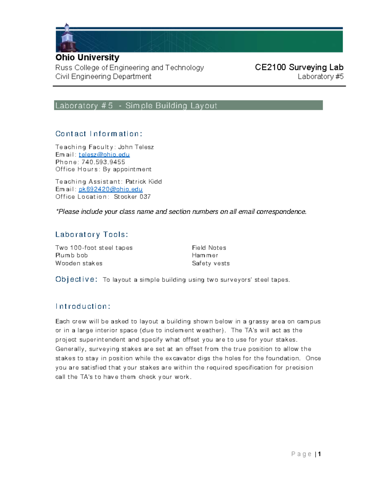 CE 2100 Surveying Lab #5 - Russ College of Engineering and Technology ...