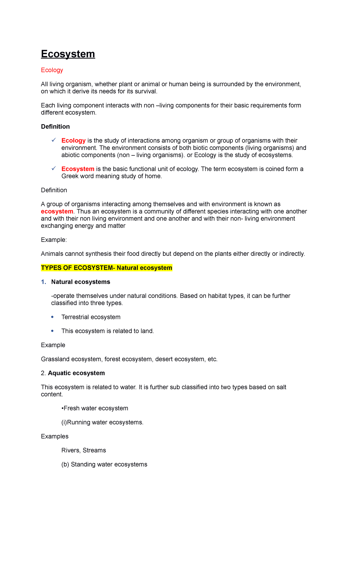 Ecosystem - All living organism, whether plant or animal or human being is surrounded by ...