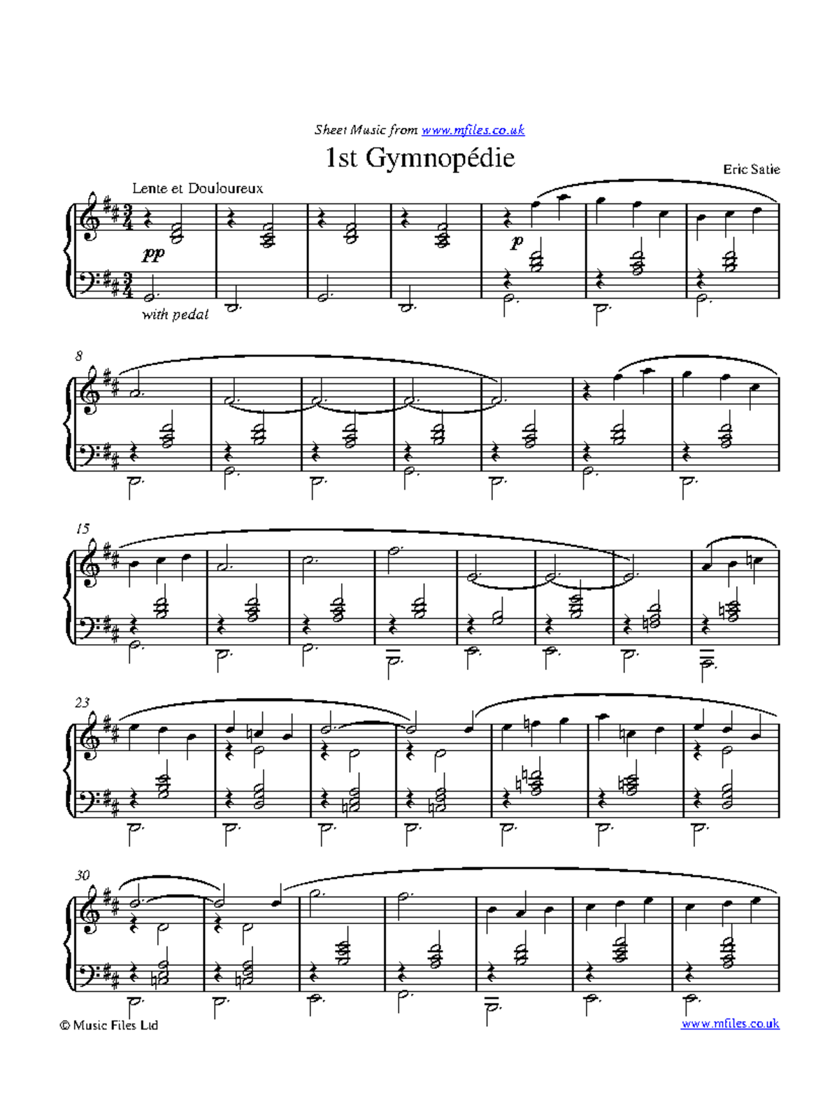 Gymnopedie 1 - Extra - p with pedal pp 8 15 23 30 34 34 &# Lente et ...