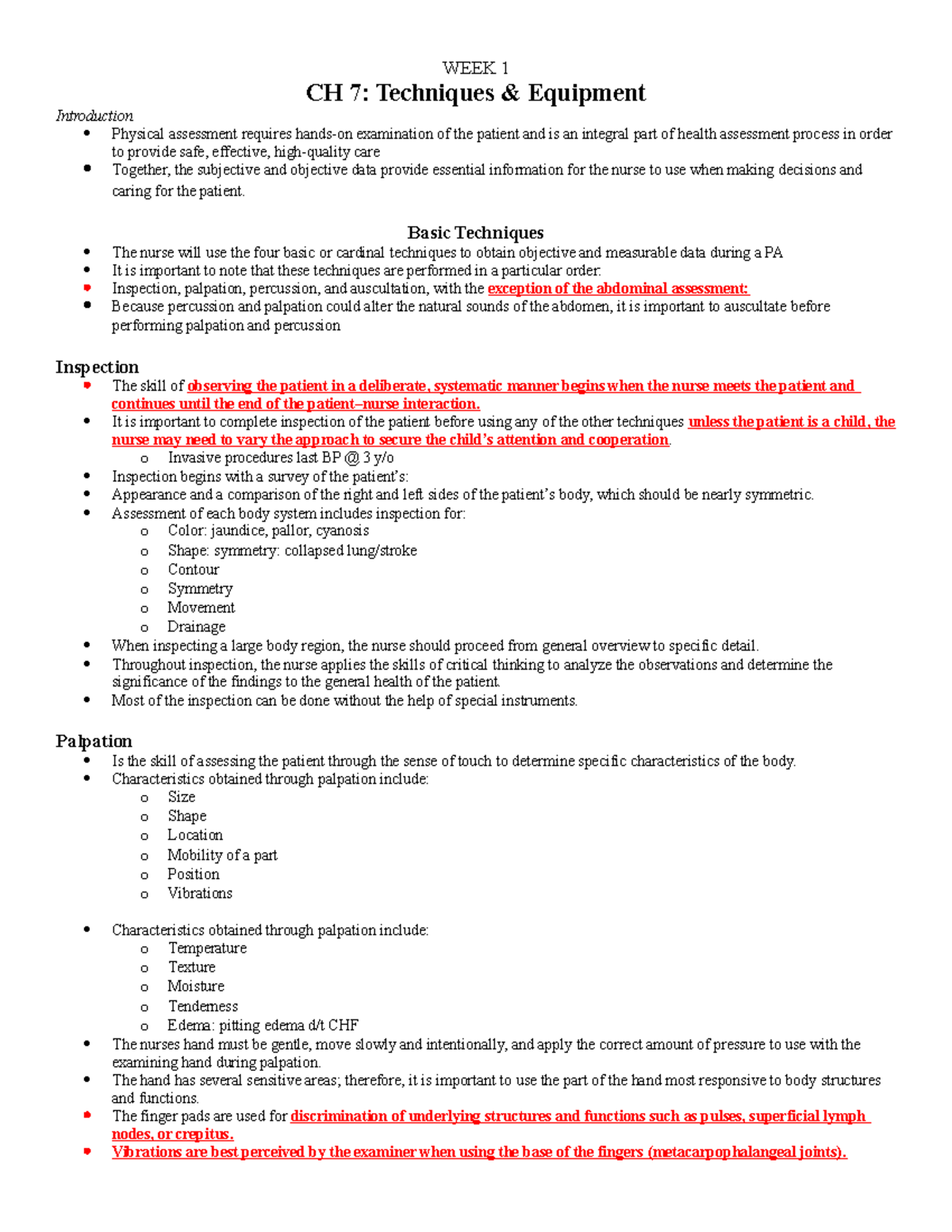 WK 1 PA Notes - WEEK 1 CH 7: Techniques & Equipment Introduction ...
