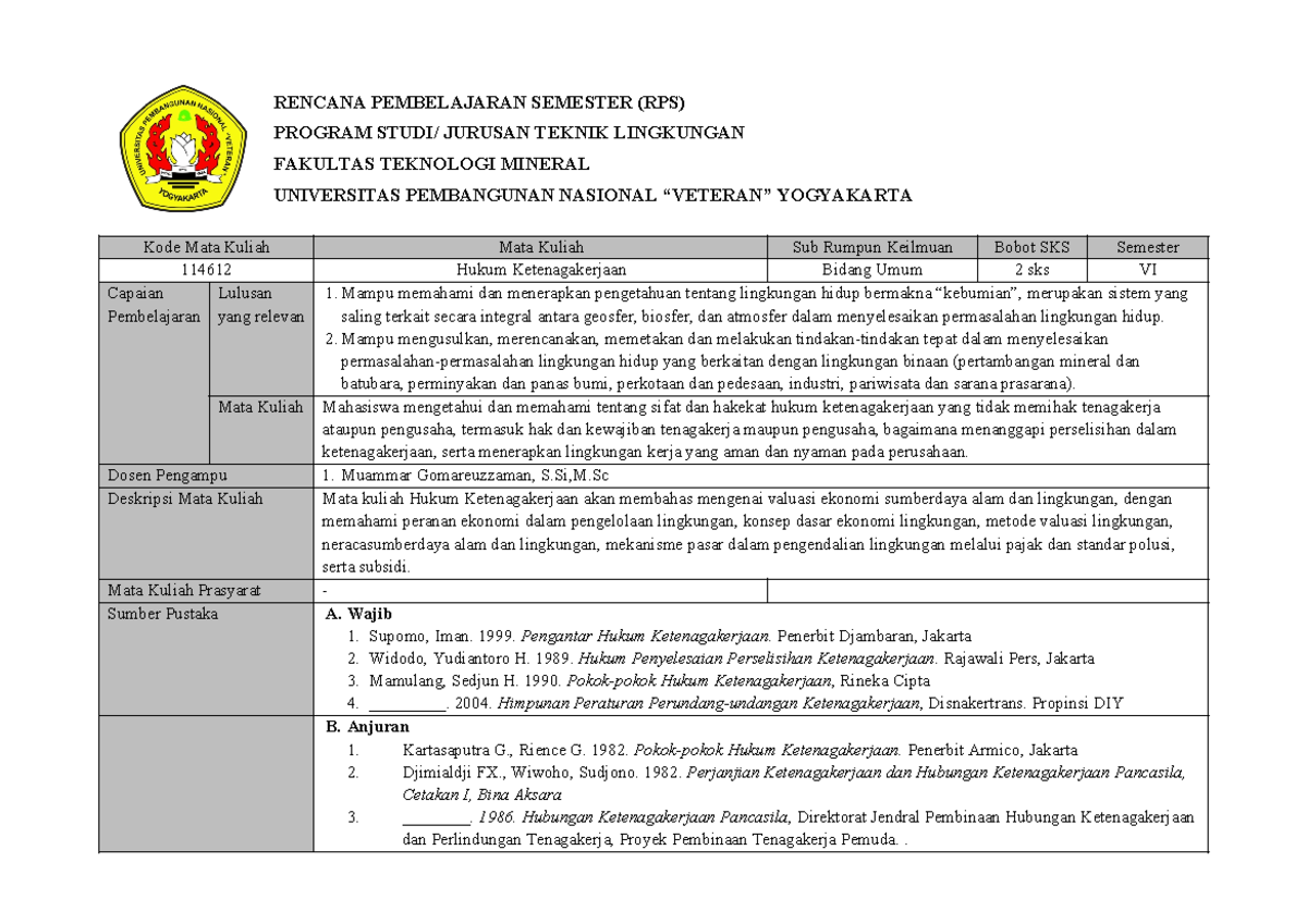 Pilihan Hukum Ketenagakerjaan - Kode Mata Kuliah Mata Kuliah Sub Rumpun ...