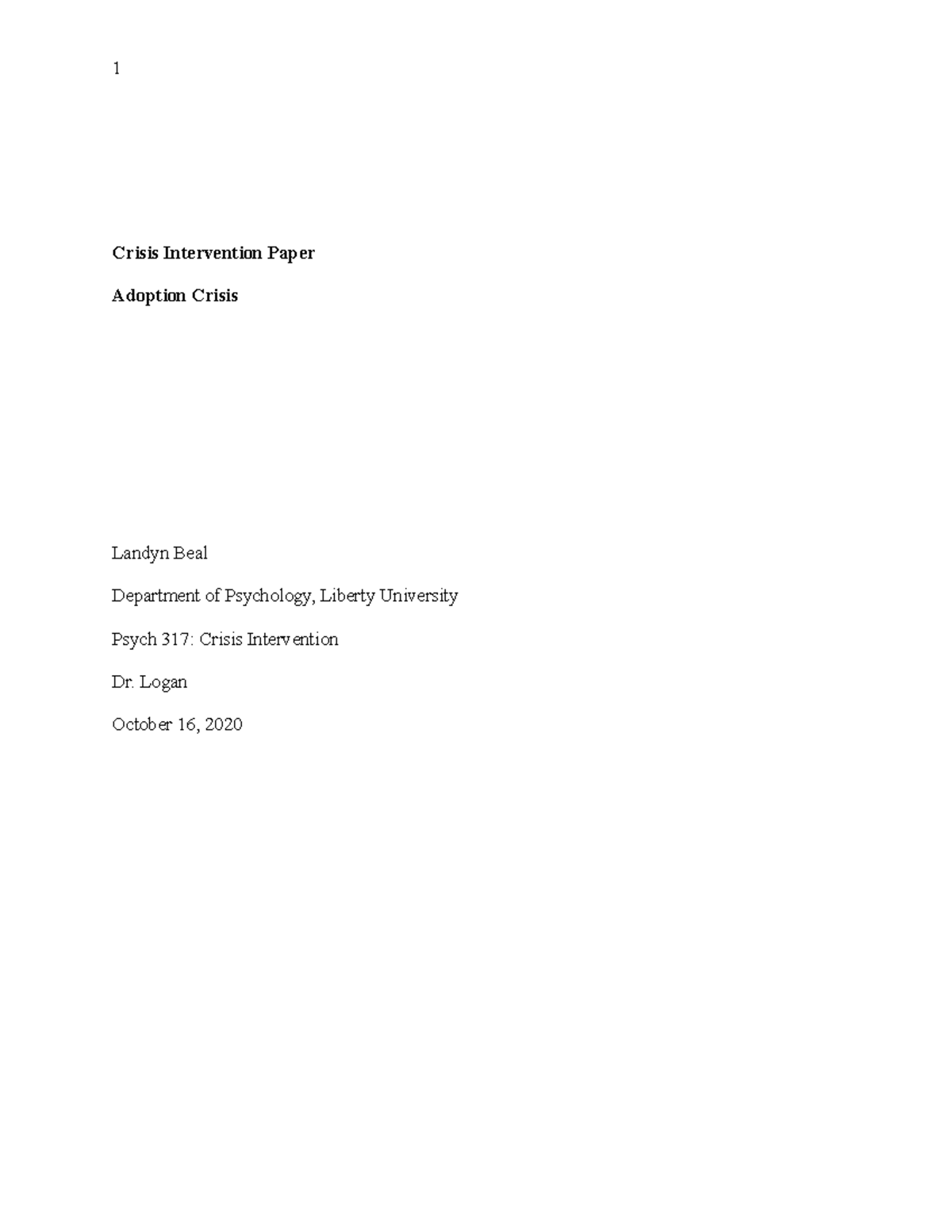 Intervention Paper - Grade: A - Crisis Intervention Paper Adoption ...