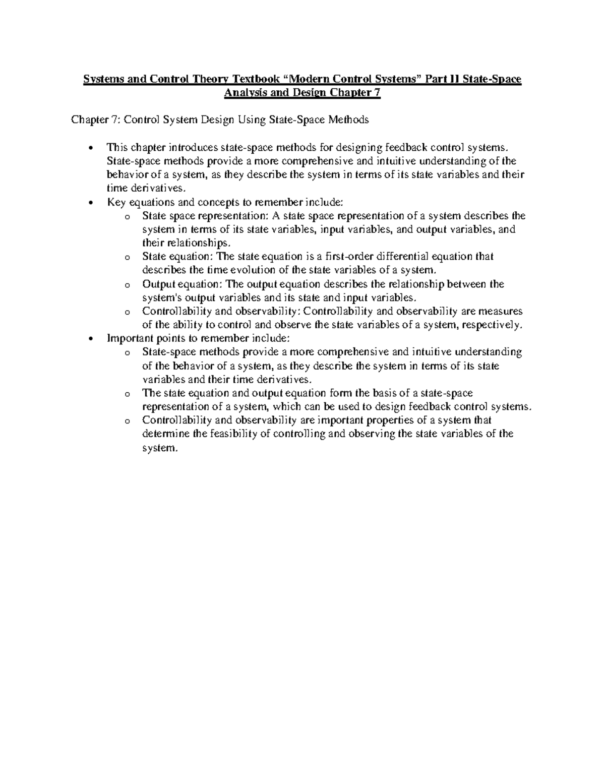 Systems and Control Theory Textbook “Modern Control Systems” Part II State-Space Analysis and ...