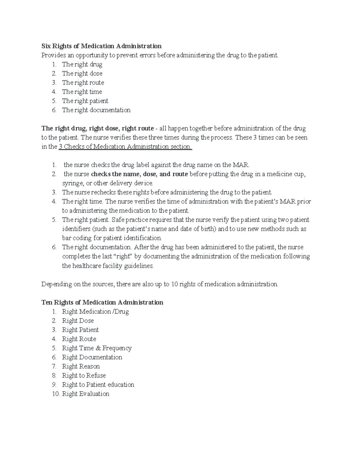 MAQ notes - Six Rights of Medication Administration Provides an ...