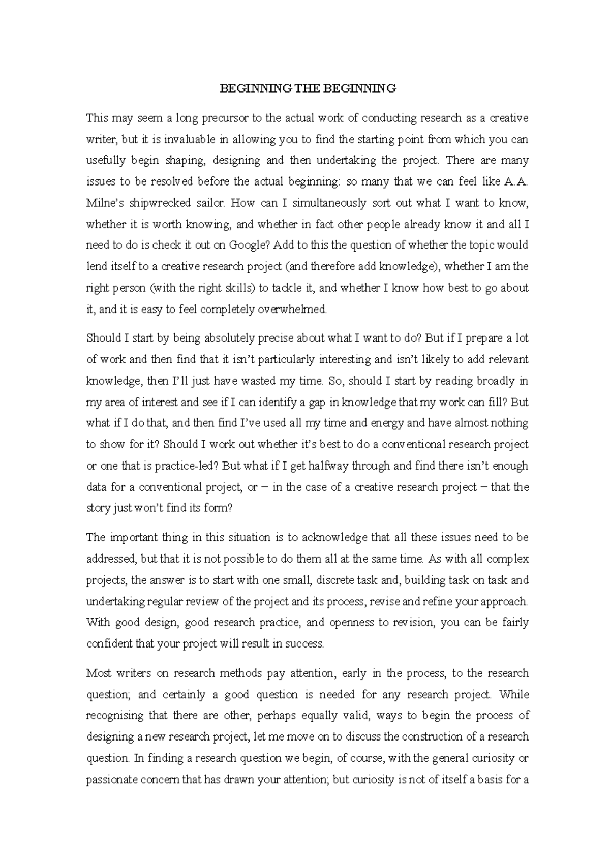 Beginning THE Beginning - BEGINNING THE BEGINNING This may seem a long ...