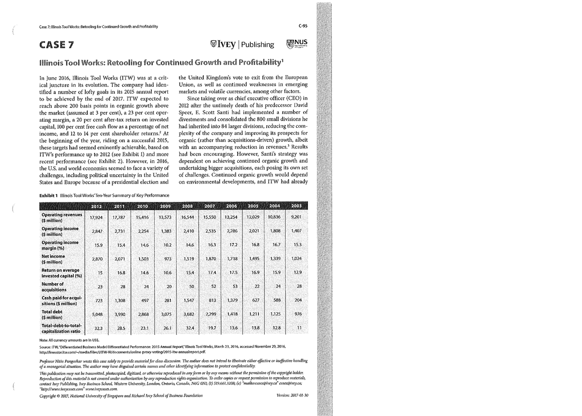 Case 7 Illinois Tool Works SE case - BUS 4385 - Studocu