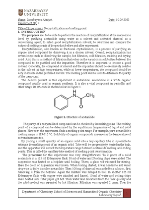 Lab report 1 - Pre lab - Name: Ospanova Ukiliaiym Date: 31. 10 ...