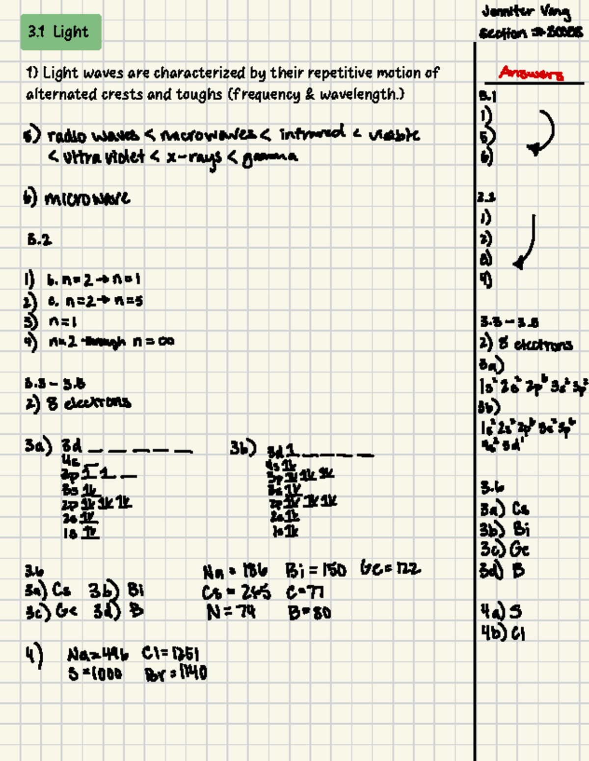 Chem 3A 4 - Chemistt Hw - 3 Light 1) Light waves are characterized by ...