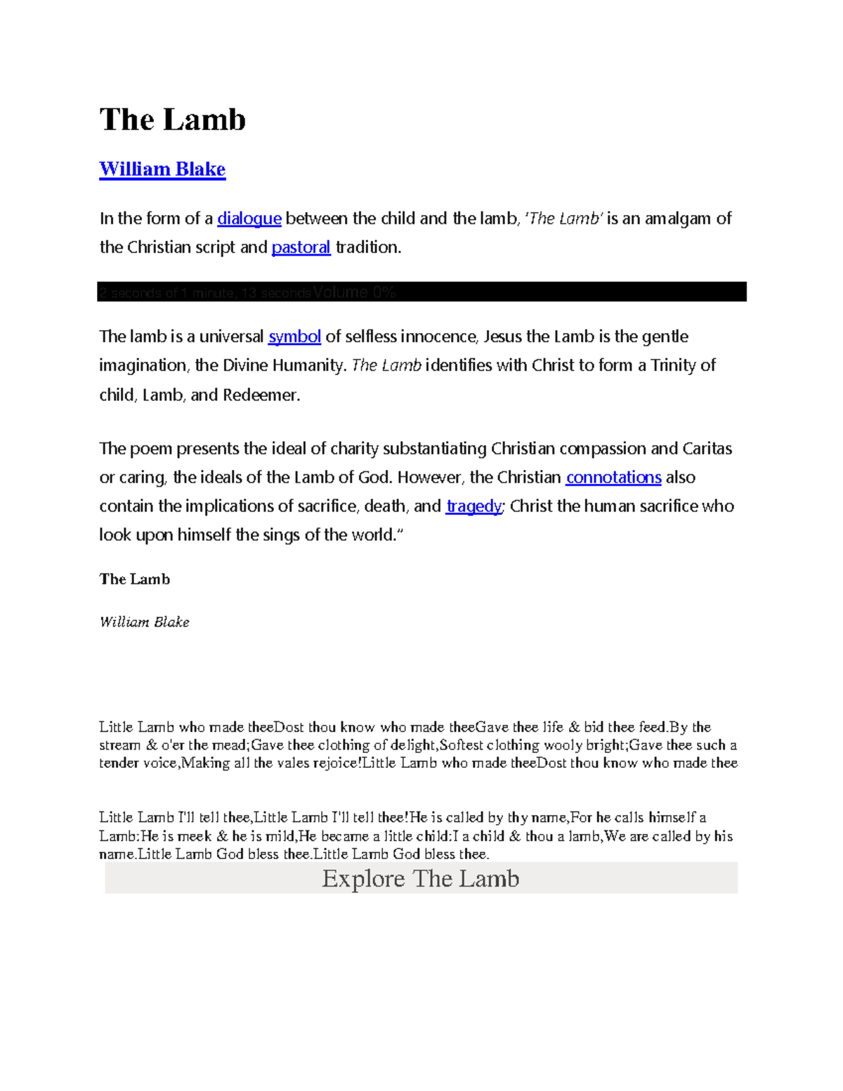 The Lamb - The Lamb - The Lamb William Blake In the form of a dialogue ...