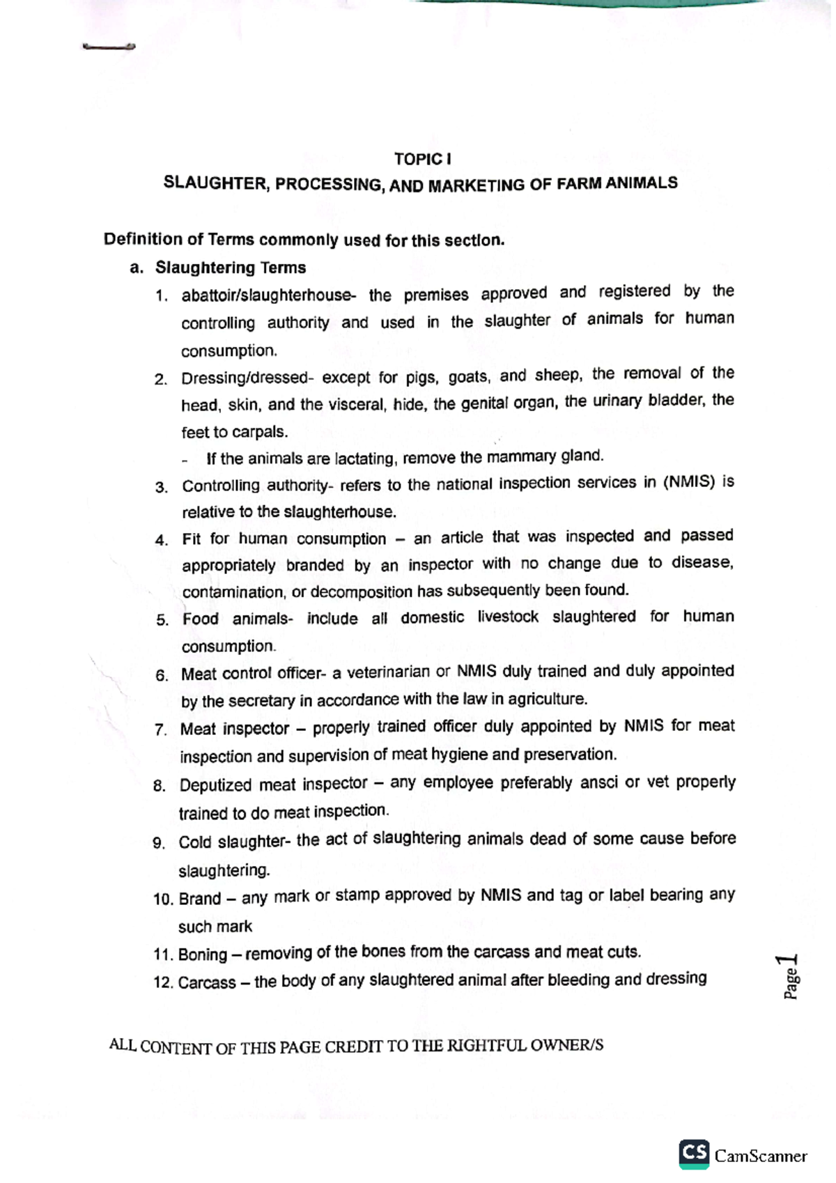 Slaughter, Marketing,& Processing - TOPIC I SLAUGHTER, PROCESSING, AND ...