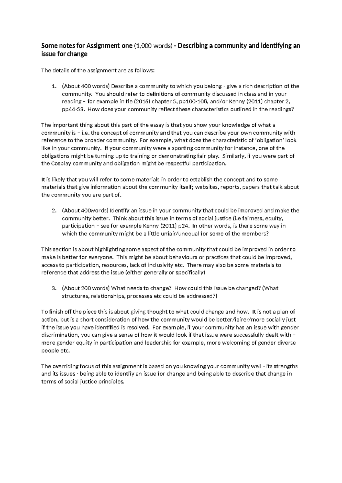 Some notes for Assignment one - (About 400 words) Describe a community ...